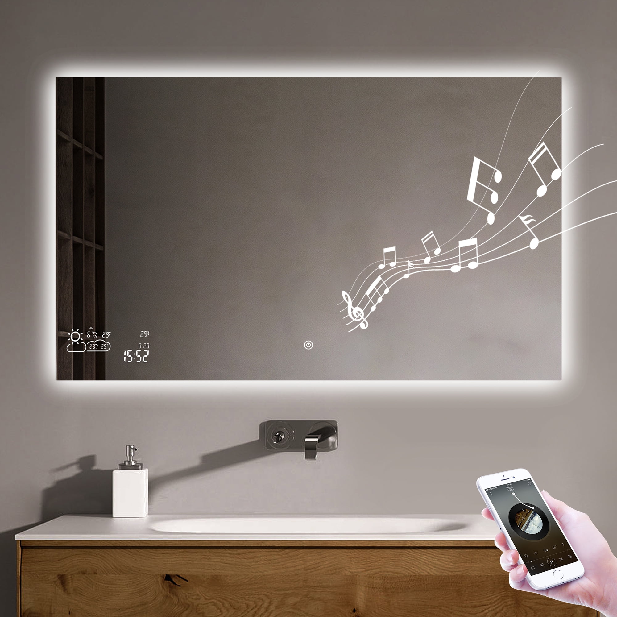 BYECOLD Smart LED Bathroom Mirror 40"x24", Bluetooth Speaker, Weather ...