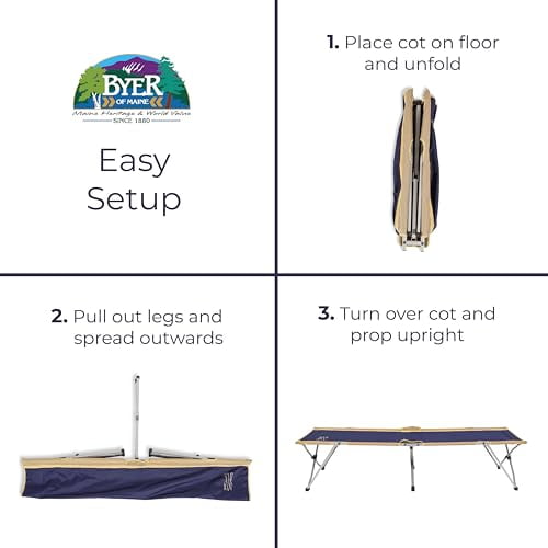 BYER OF MAINE Easy Cot - Extra Large Folding Cot - Heavy Duty Cot for ...