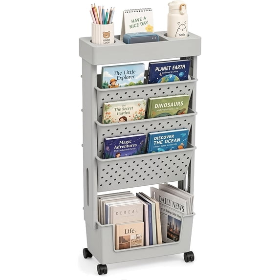 BYFU 5-Tier Movable Bookshelf Cart, Rolling File Paper Storage ...