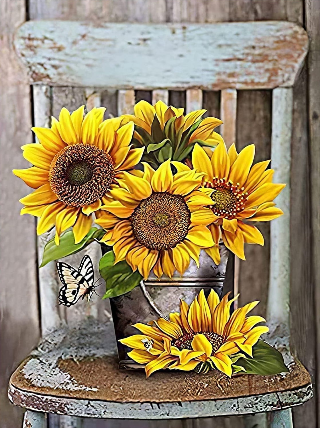 Sunflowers 5D Diamond Painting Kit, DIY Butterfly Art, Full Drill Round ...