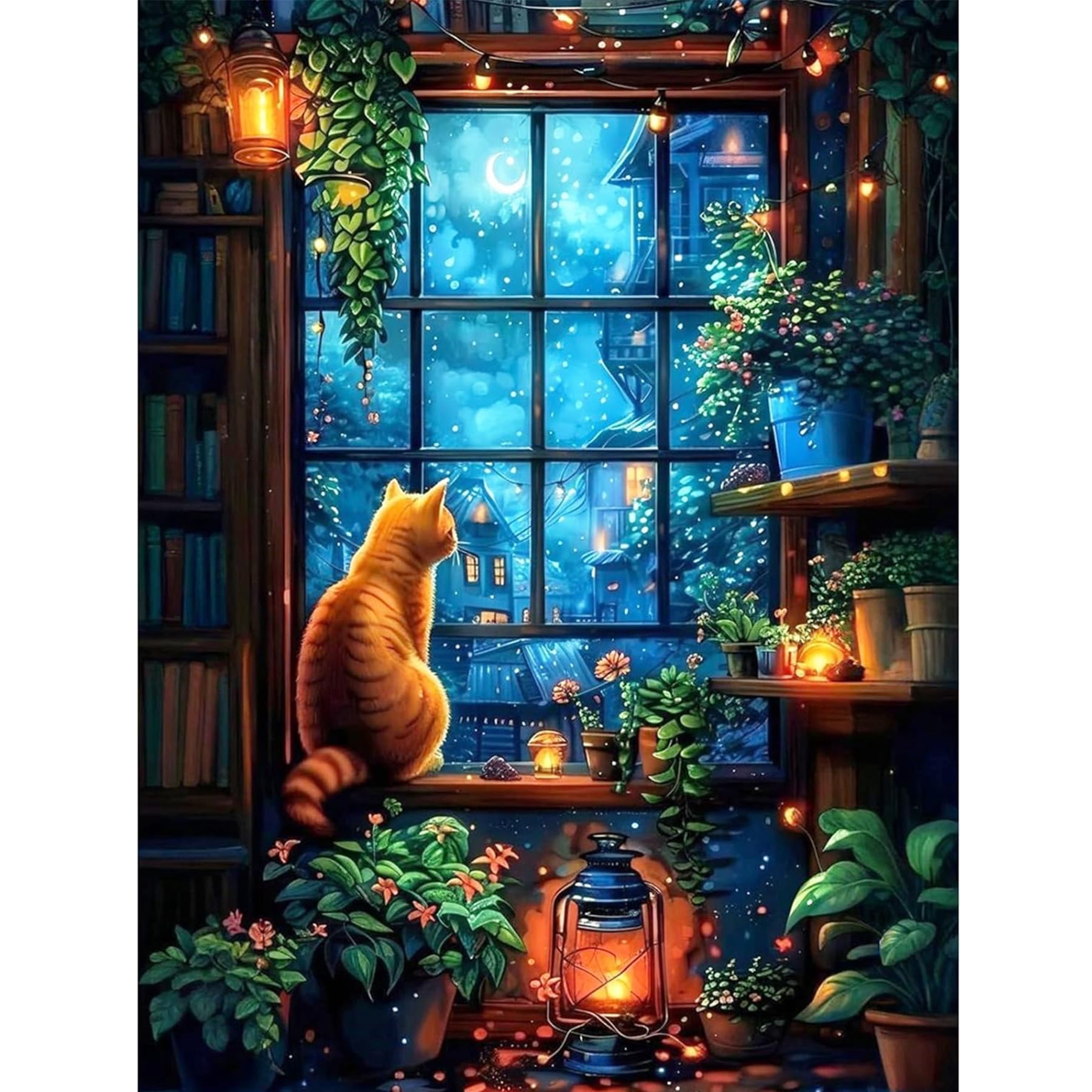 BYGFHLYW Diamond Painting Kits for Adults, Cozy Orange Cat by Window ...