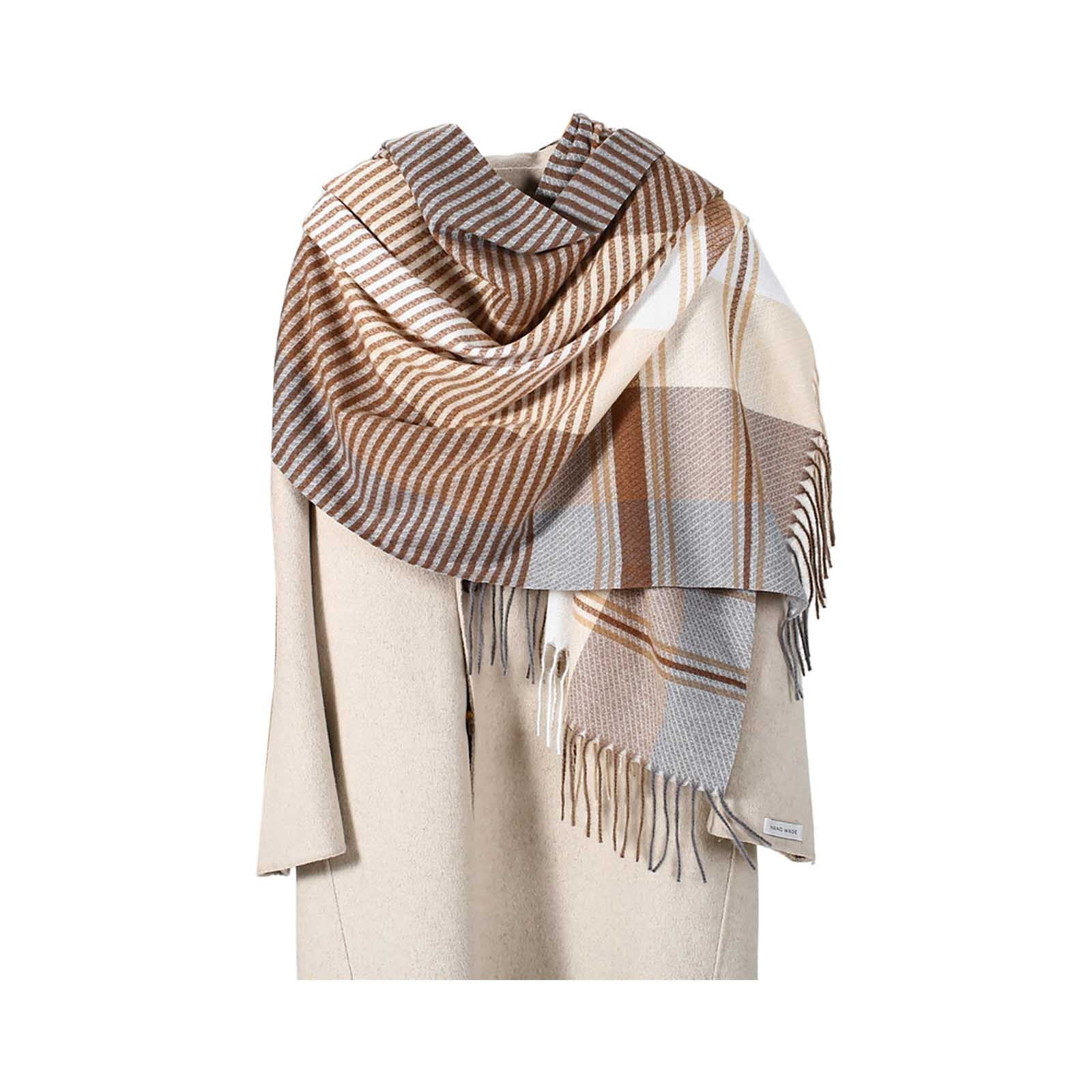 BYHONG Blue Scarf Womens Fall Winter Scarf Plaid Tassel Soft Warm ...