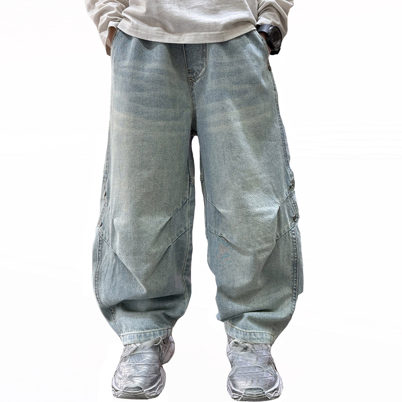 BYHONG Boys' Baggy Jeans Straight Leg Jeans with Pockets Elastic Waist ...