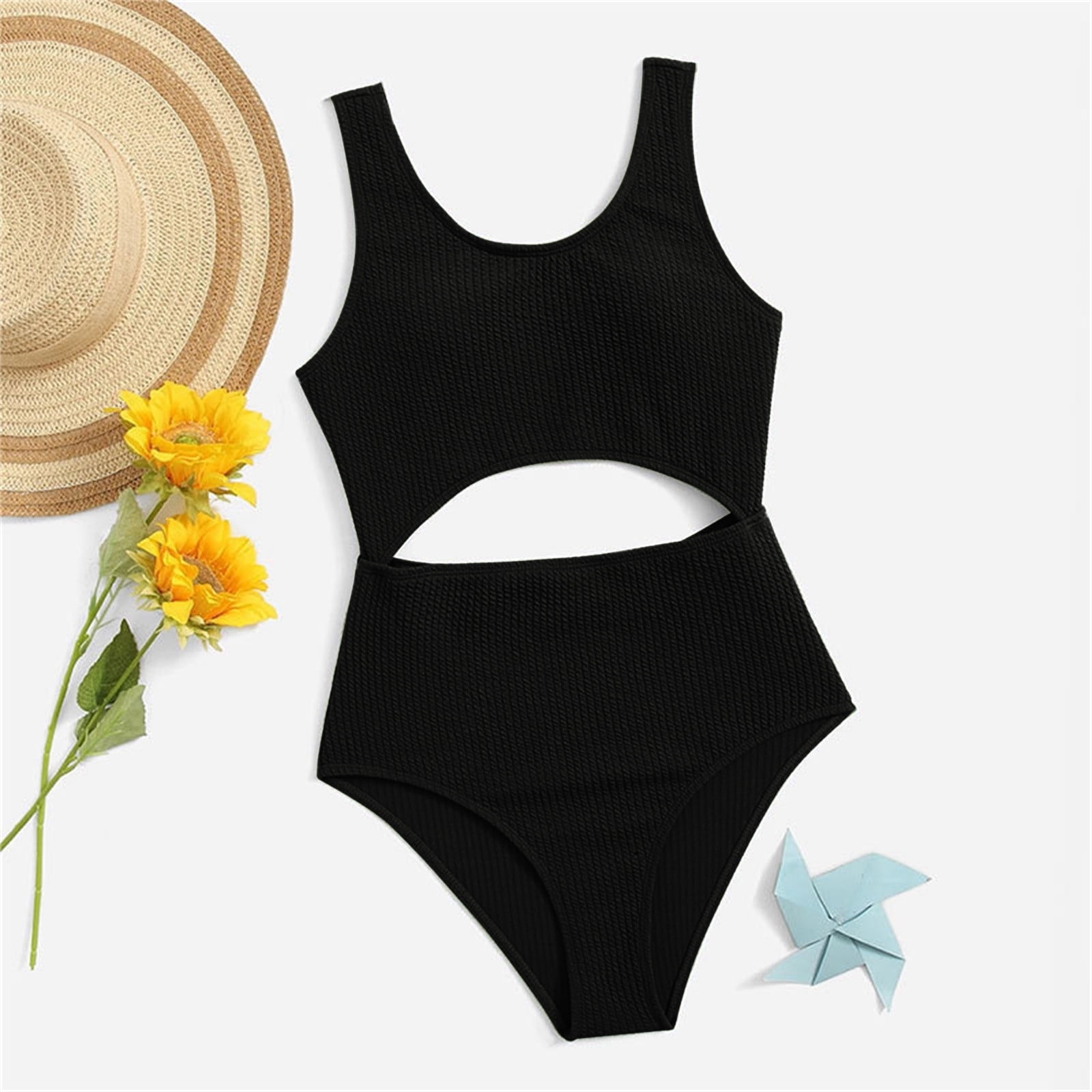 BYHONG Girl's 1-Piece Solid Color Swimsuit: Cute Cut-Out Design ...