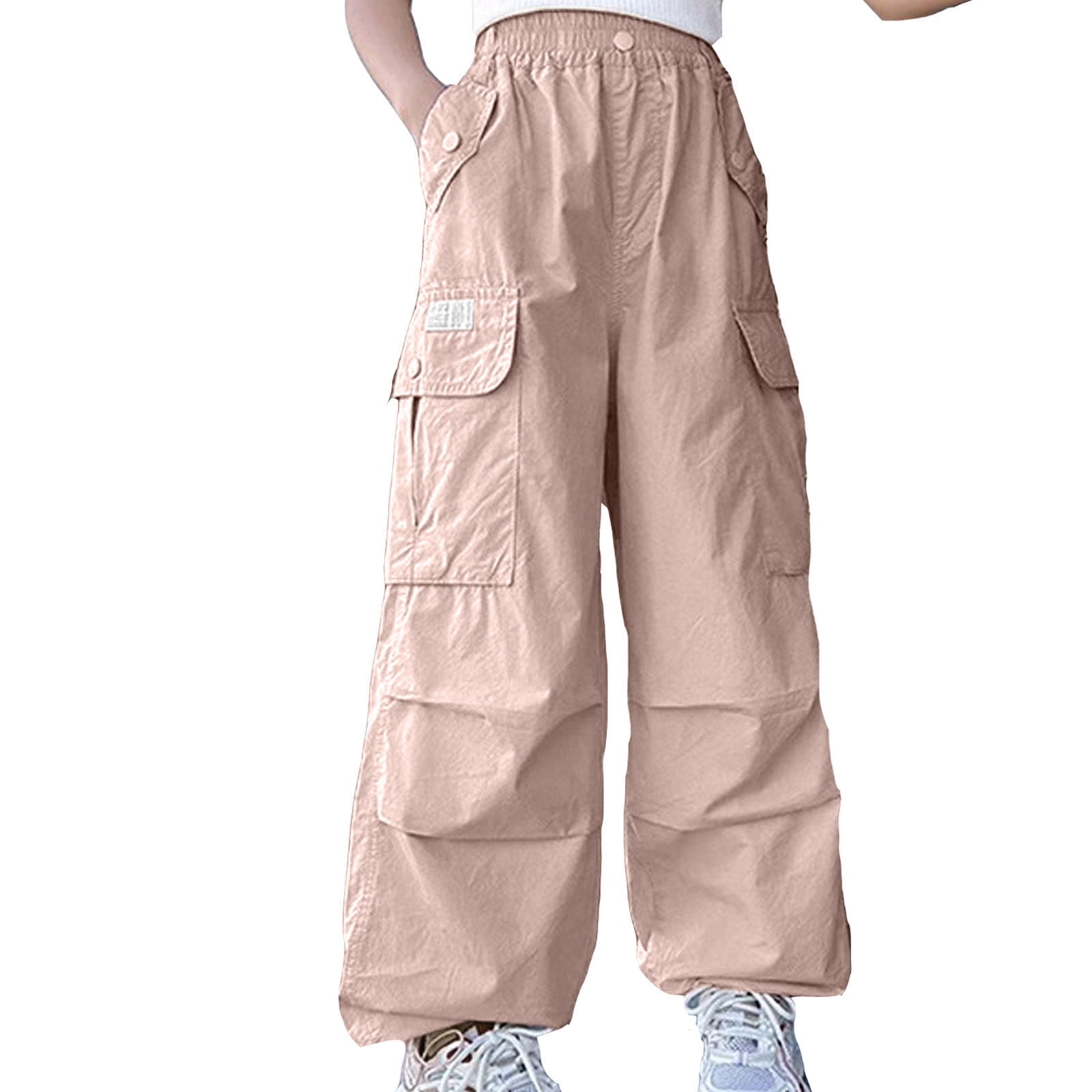 BYHONG Girls' Vintage Fashion with Pockets Cargo Pants Solid Color ...
