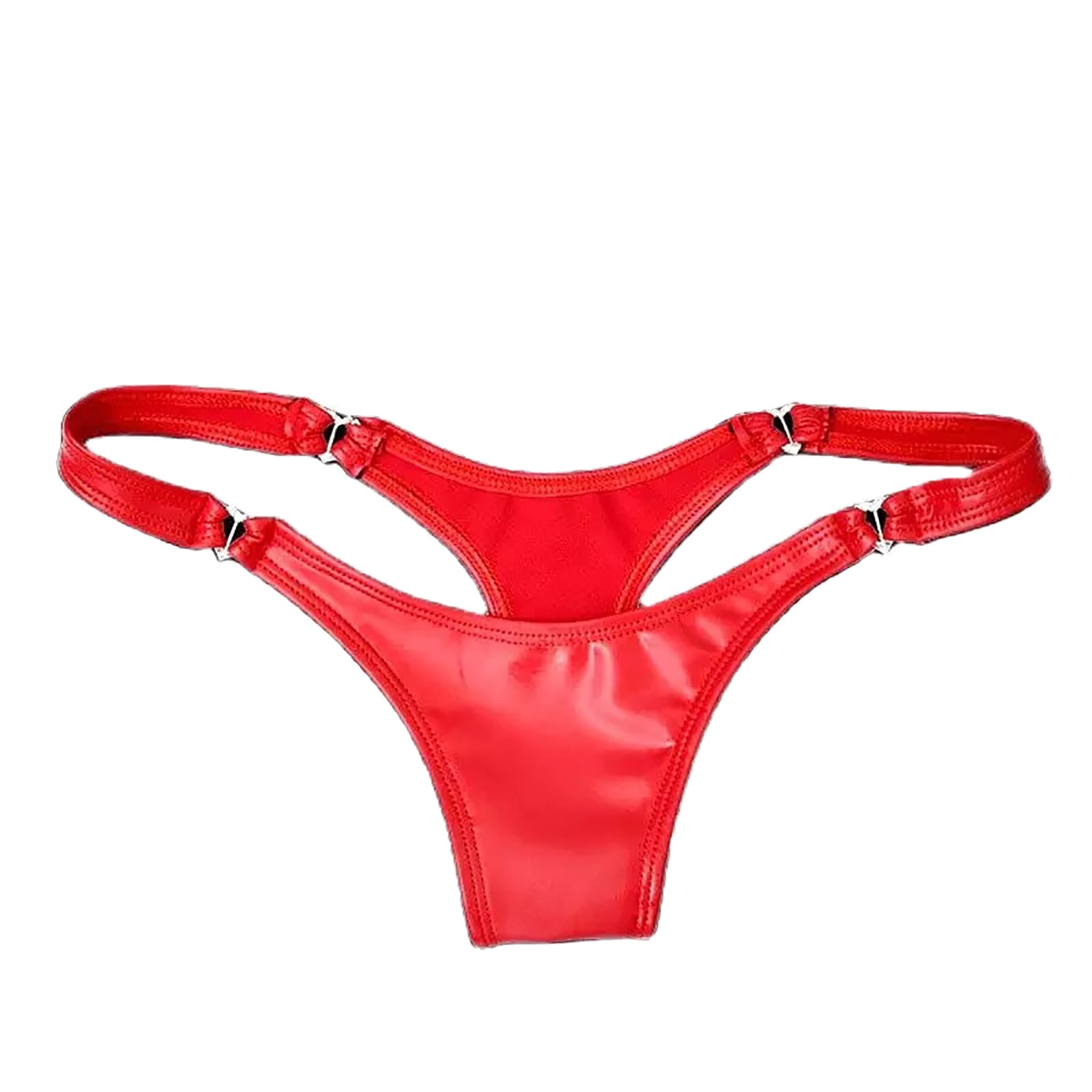BYHONG High Gloss Leather Sexy Triangle Shorts Sexy Underwear Red XL ...