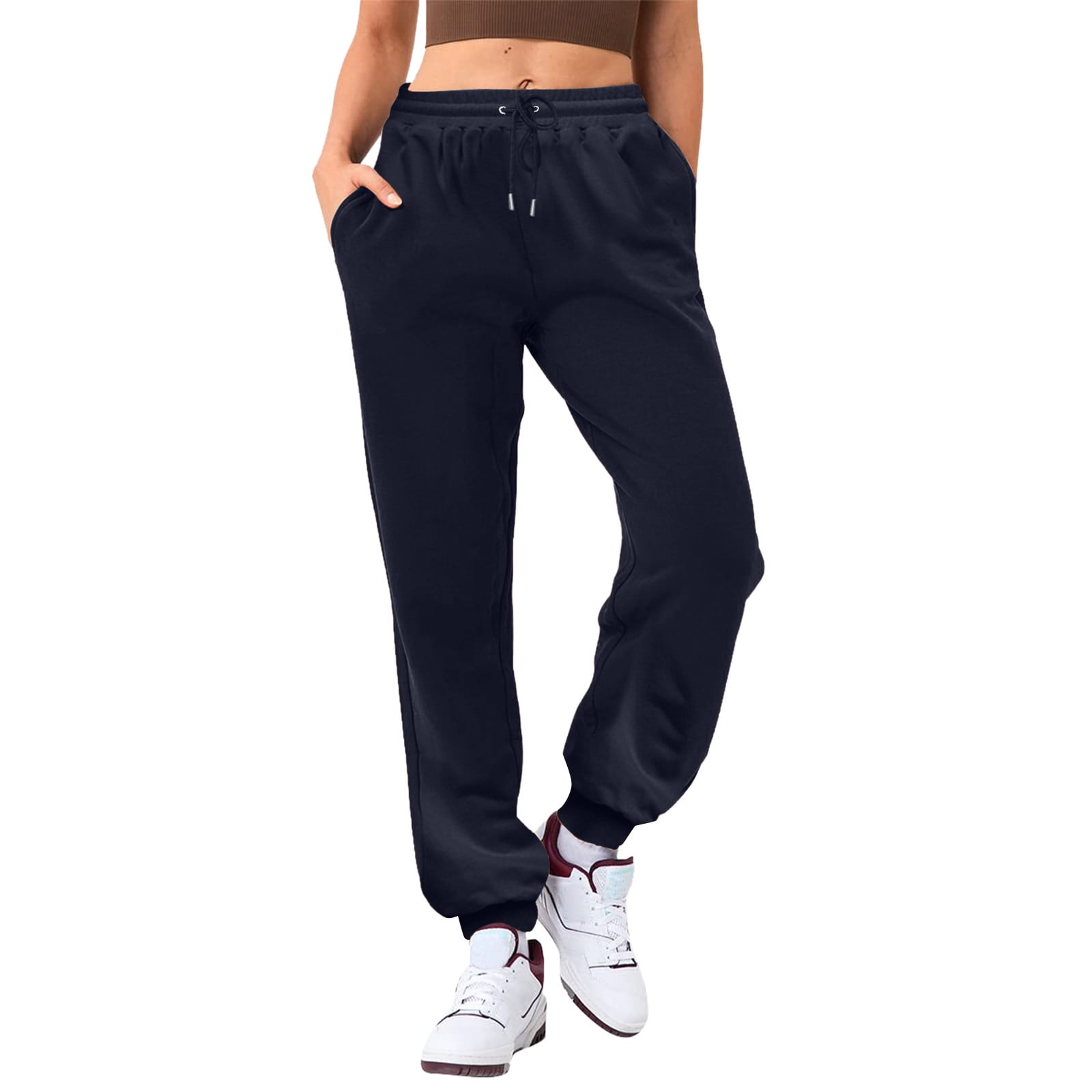 Byhong Ladies Solid Color Drawstring Elastic Waist Casual Loose Foot
