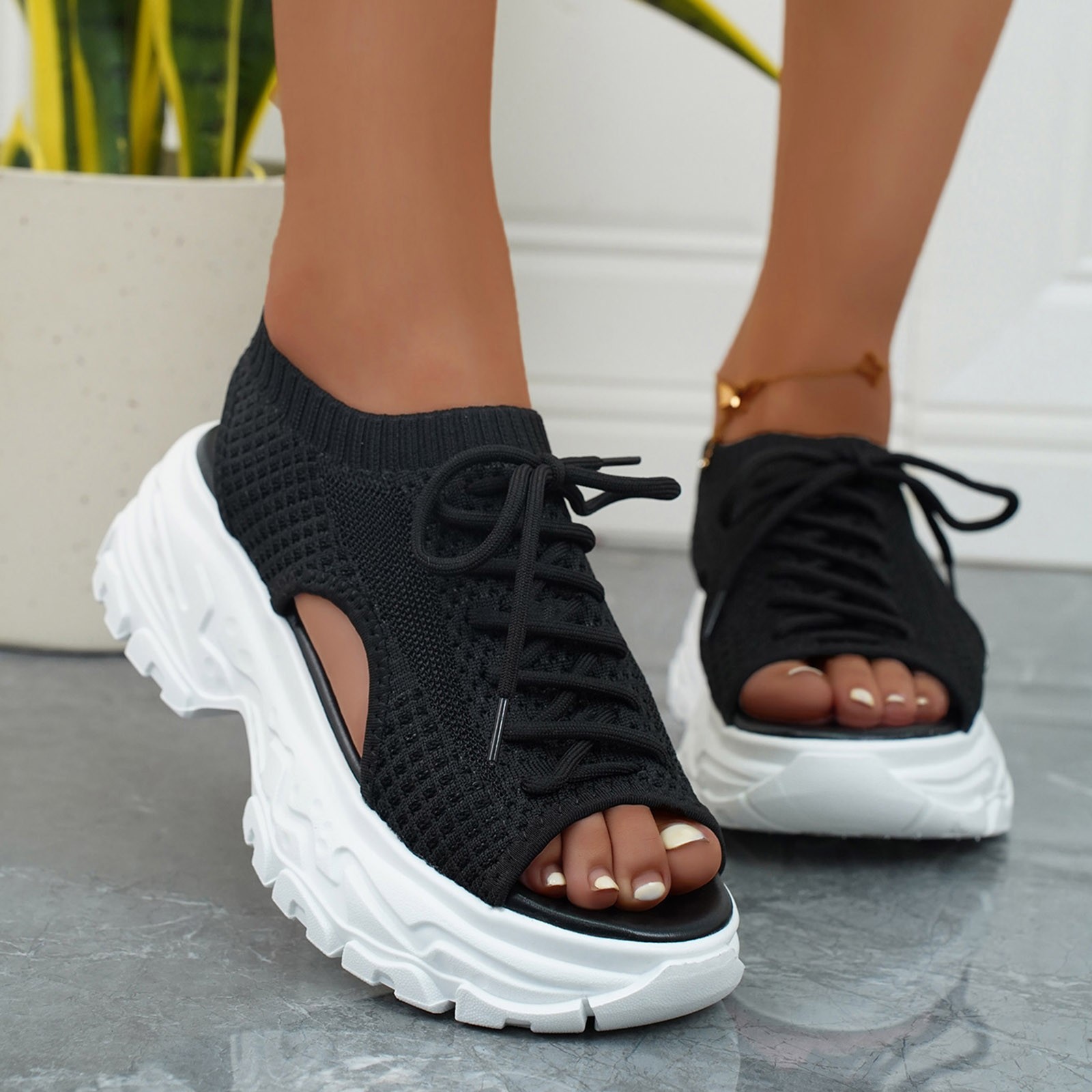 BYHONG Sandals for Women - Lightweight Colorblock Flats with Elastic ...