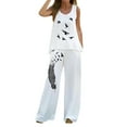 Byhong Women 2 Piece Outfits Boho Casual Feather Printed Vest