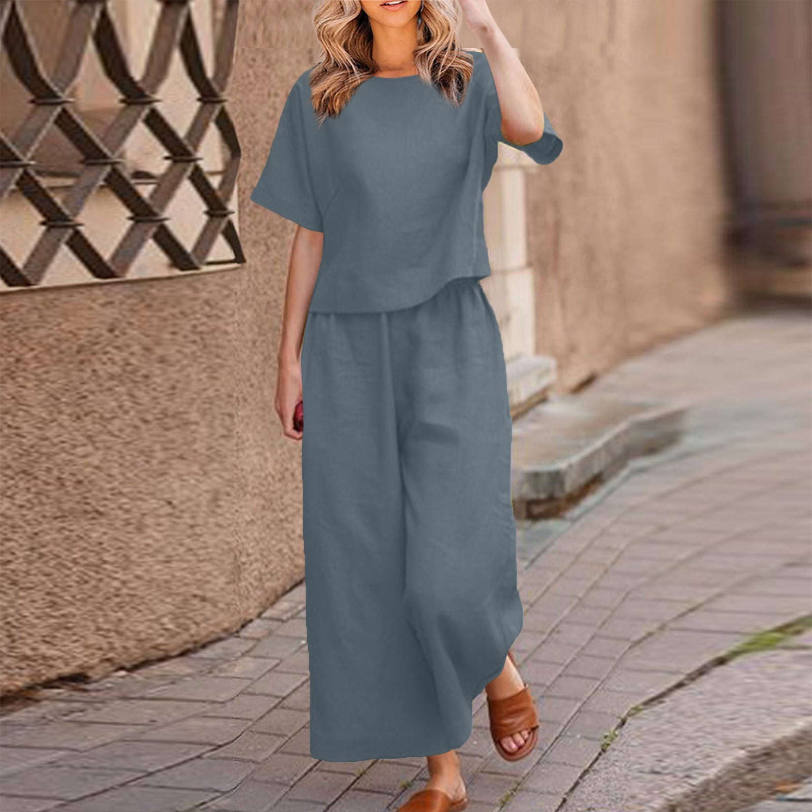 BYHONG Women Cotton Linen Pants hort Sleeve Shirt Womens Pant Suits ...