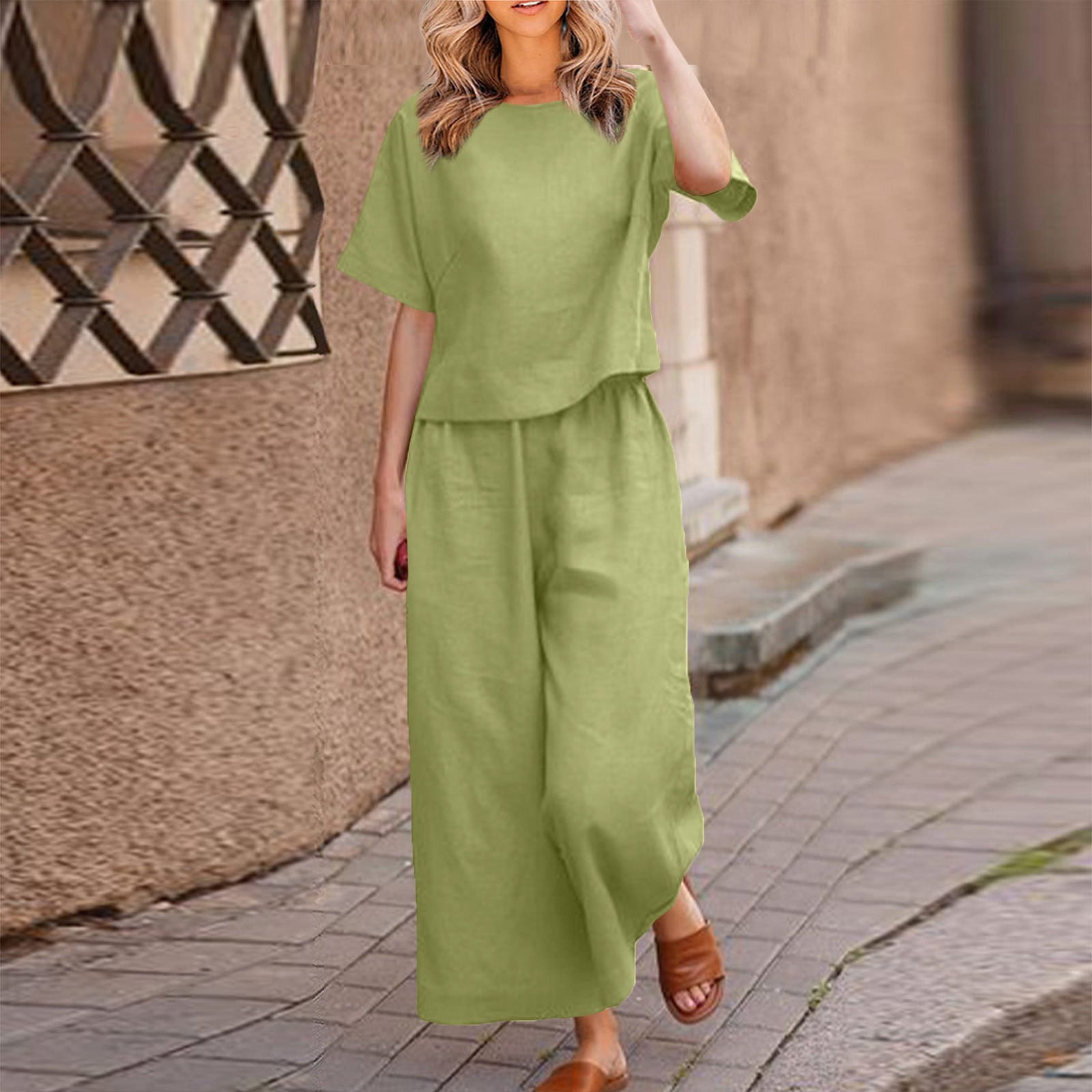 BYHONG Women Cotton Linen Pants hort Sleeve Shirt Womens Pant Suits ...