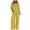 Byhong Women Fashion Solid Casual Loose Seven Quarter Sleeve Wide Leg