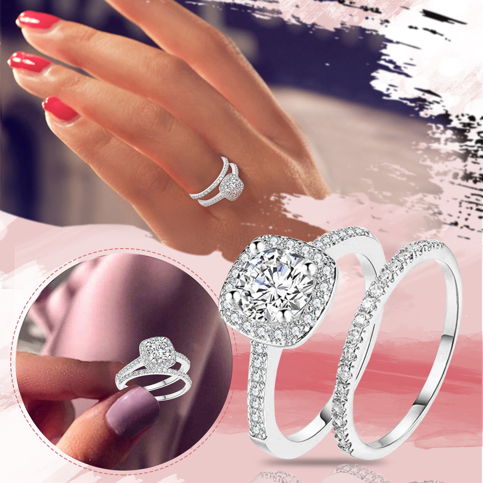 BYHONG Women Ring Rhinestone Men Jewelry Rings Size 6-11 Alloy Gift ...