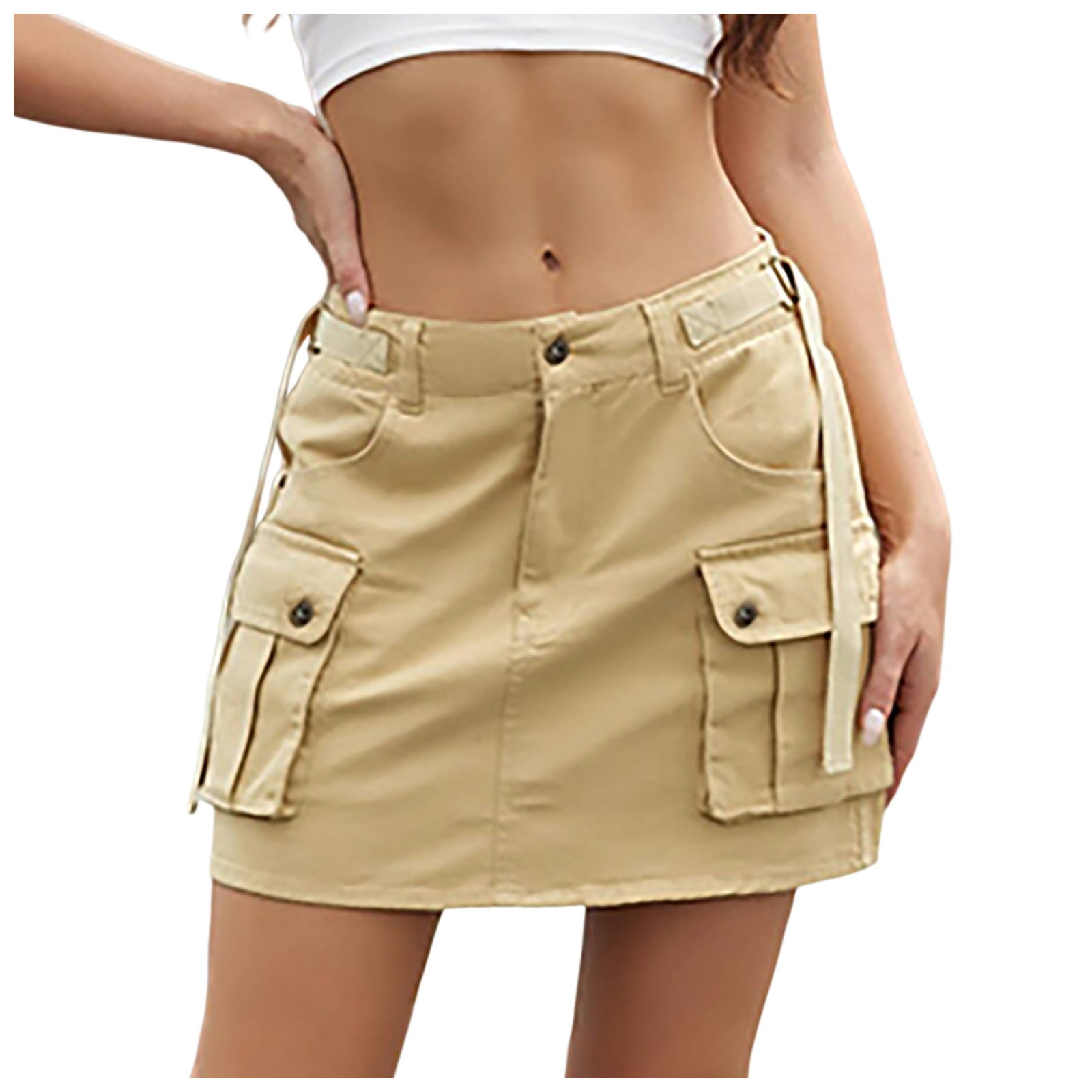 BYHONG Women Soild Mini Cargo Skirt Low Waist Short Denim Jean Skirt ...
