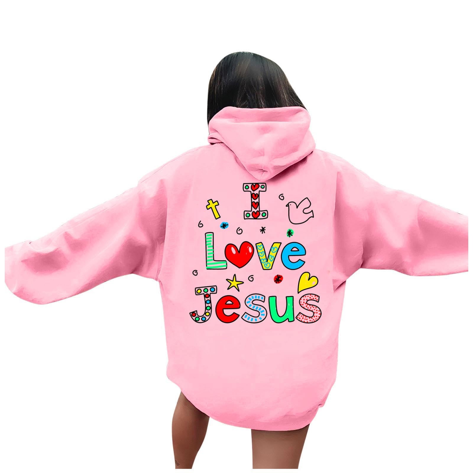 Byhong Women Solid Basic Letter Loose Hoodie Sweatshirt Long Sleeve