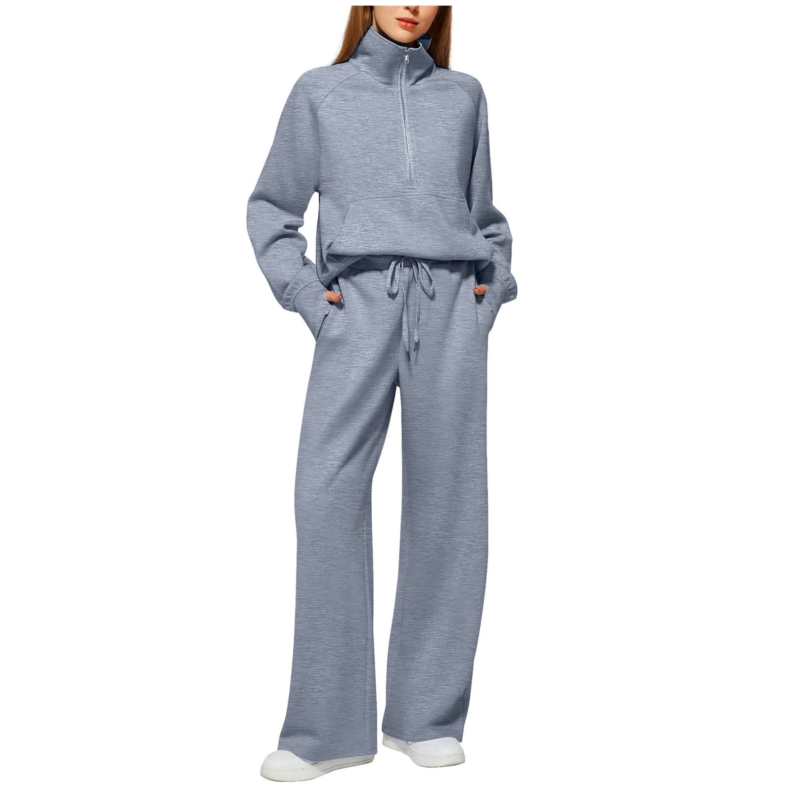 BYHONG Women's 2 Piece Outfits Set 2024 Oversized Half Zip Sweatshirt Wide Leg Sweatpant Set ...