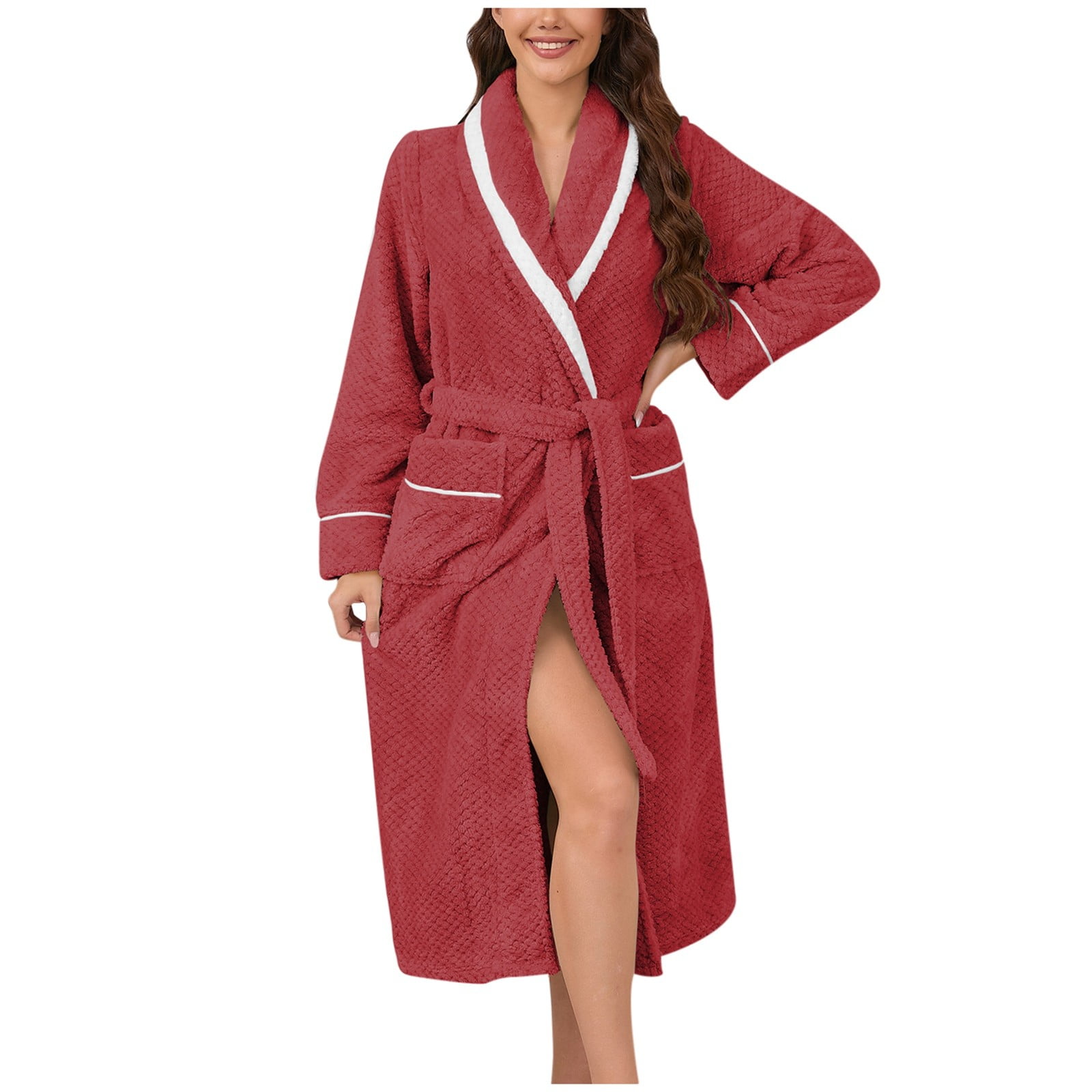 BYHONG Women's Coral Velvet Mid Length Nightgown Color Contrast Home ...