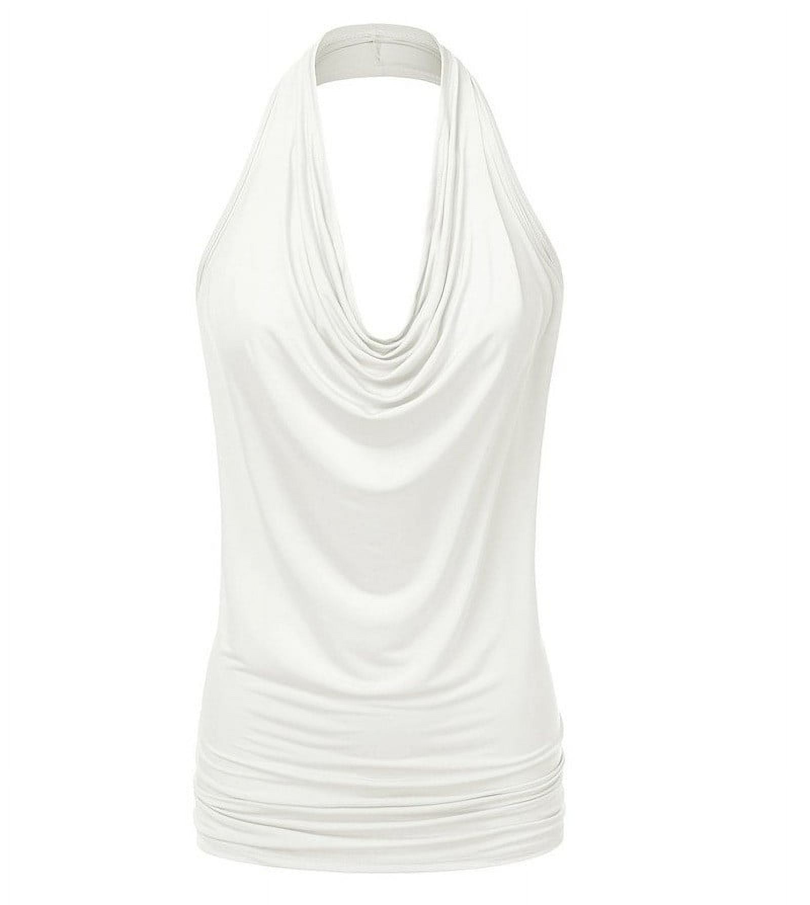 BYHONG Women’s Cowl Neck Blouse Sexy Backless Tank Top for Women Draped Sleeveless Vest White L ...