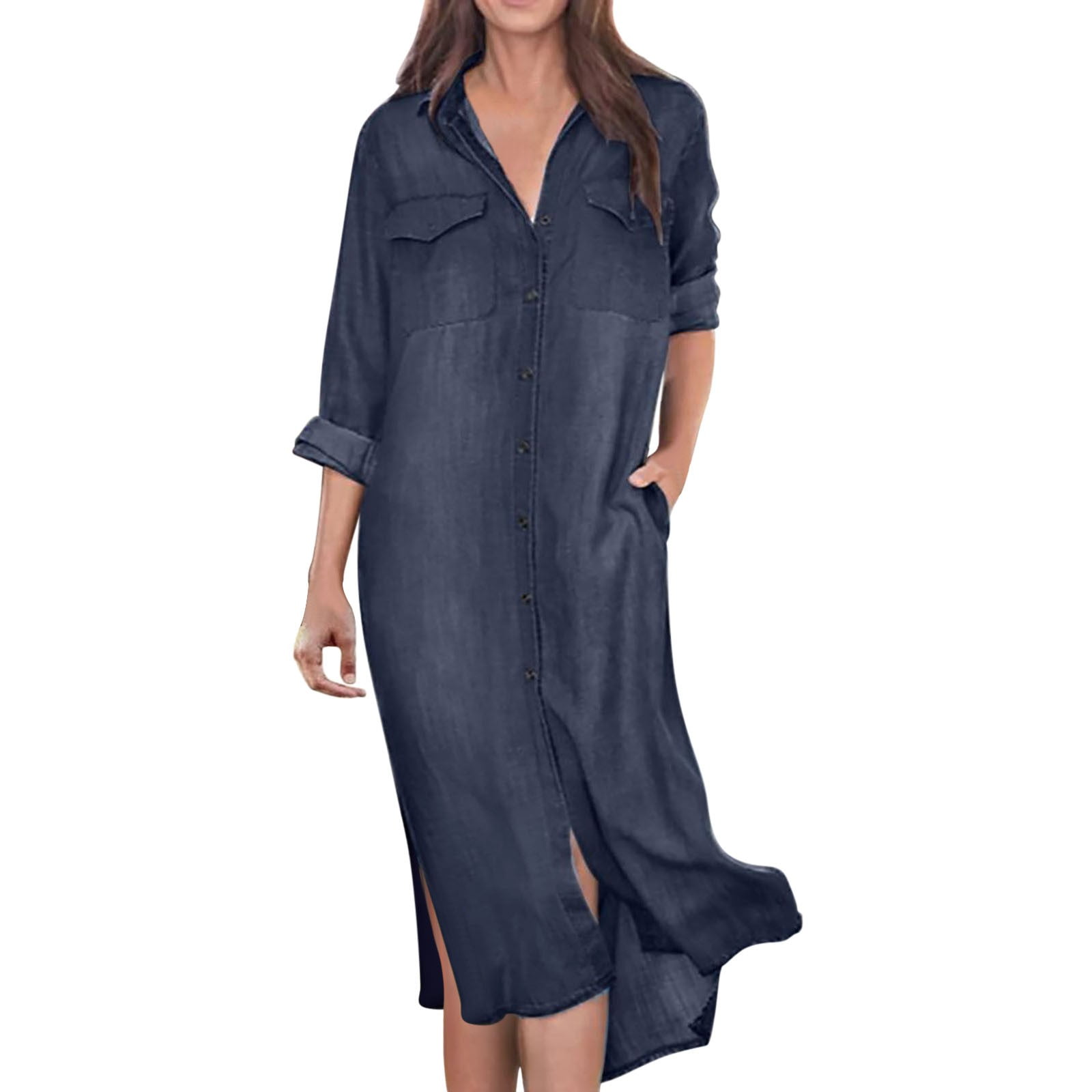 Byhong Womens Fashion Comfortable Loose Solid Color Shirt Collar