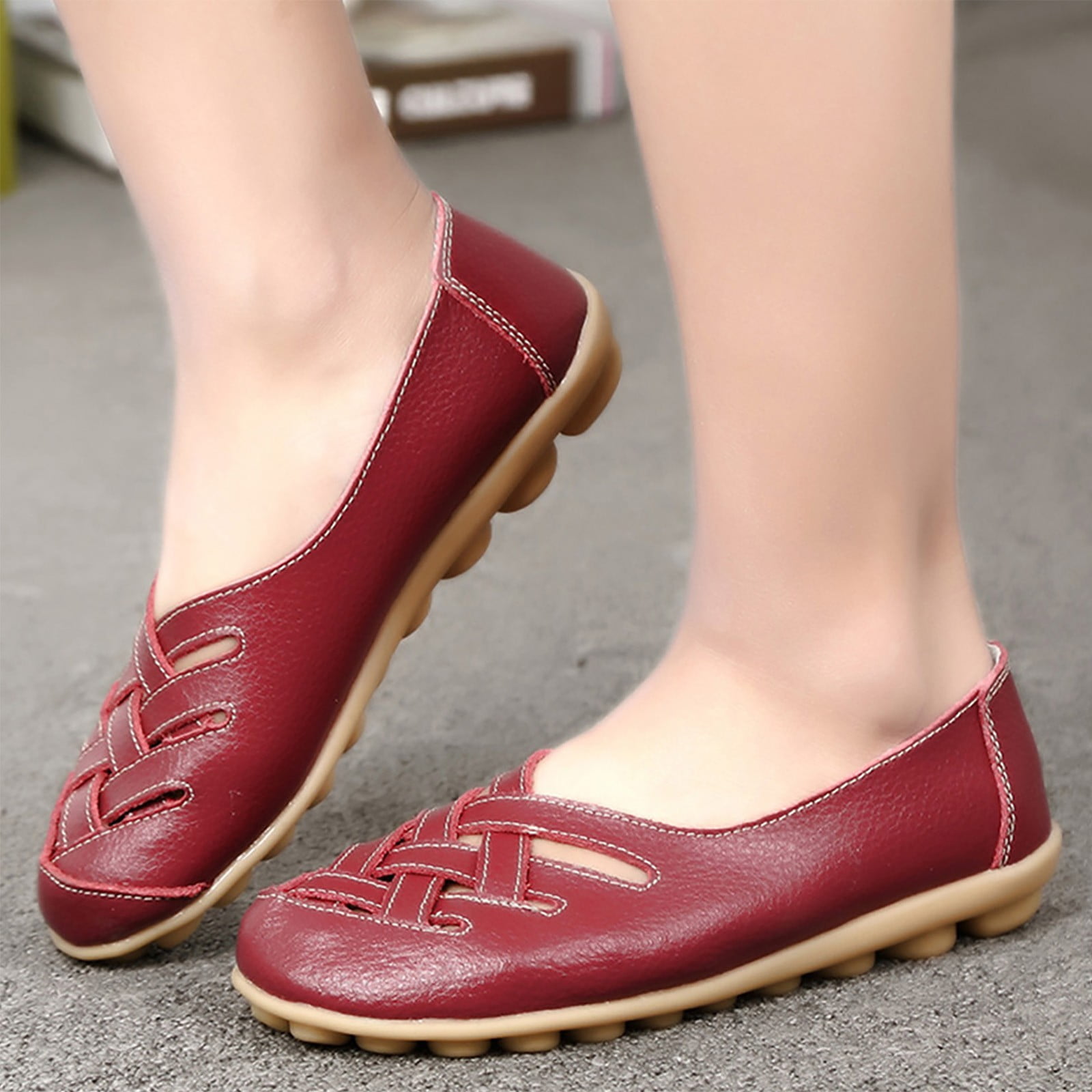 BYHONG Women's Fashion Leather Single Shoes Slope Heeled Loafers Casual ...