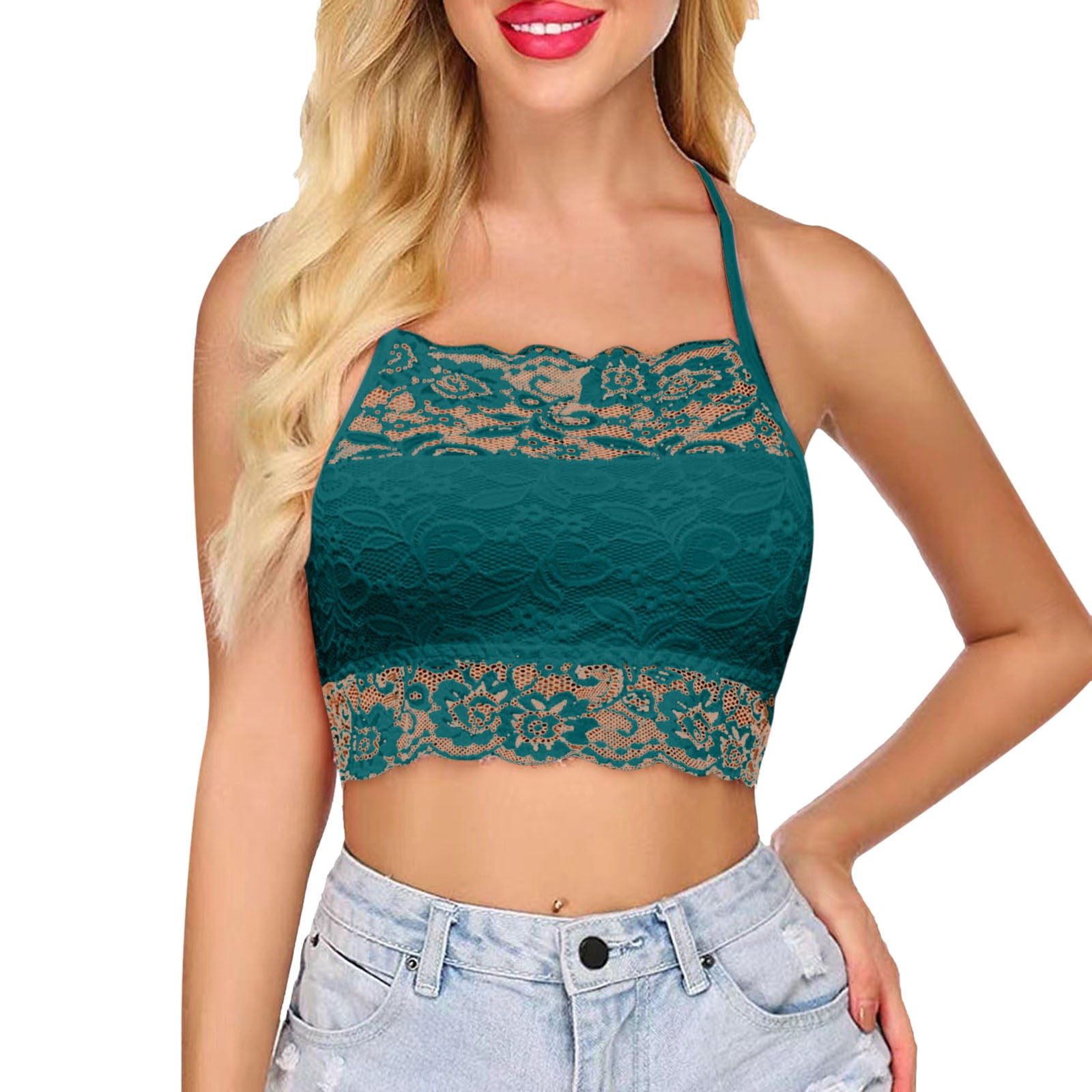 BYHONG Women's Lace Crop Tank Top Solid Color Summer Blouse Sexy Sleeveless Womens Tops Casual ...