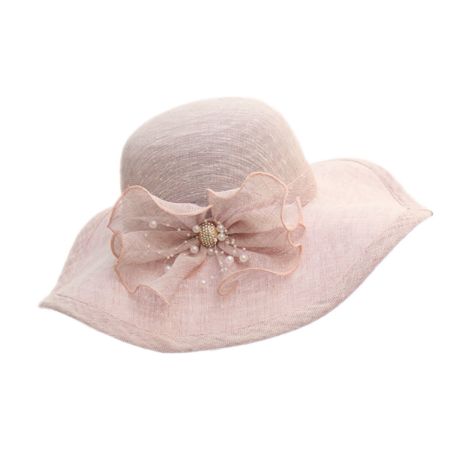 BYHONG Women's Large Brim Sun Hat Summer Floral Rhinestone Beach Hat ...