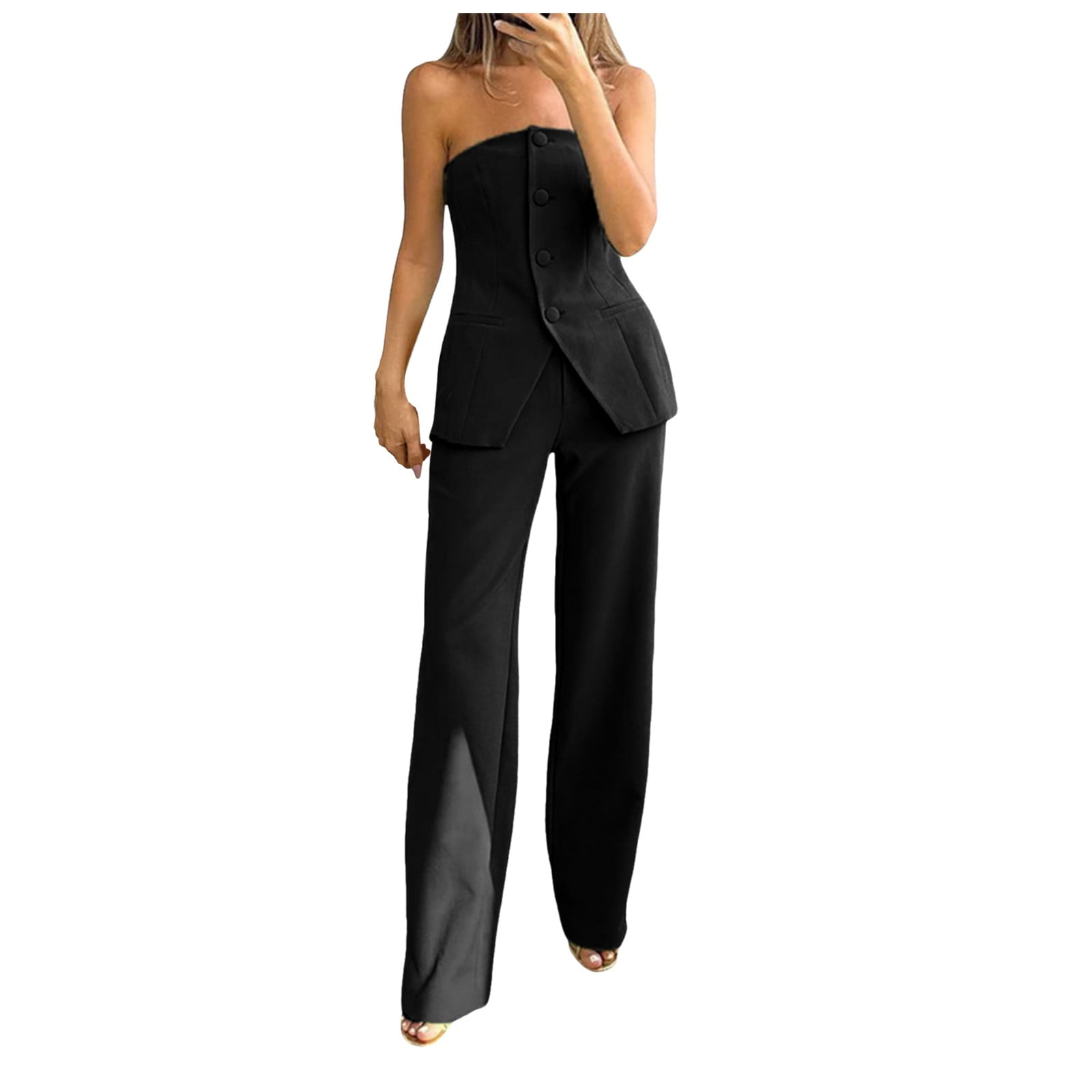 BYHONG Women's Off Shoulder Strapless Sleeveless Top Elegant Solid ...
