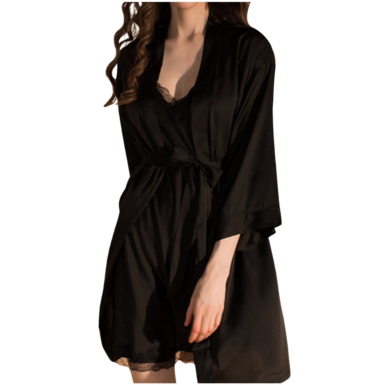 Bmisegm Women's Satin Sexy Dressing Gown with Nightdress Two Piece ...