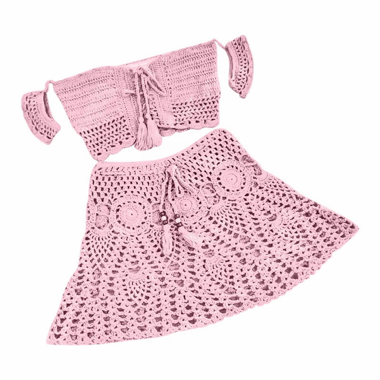 BYHONG Women's Solid Color Hand Crochet Top Miniskirt Swimming Skirt ...