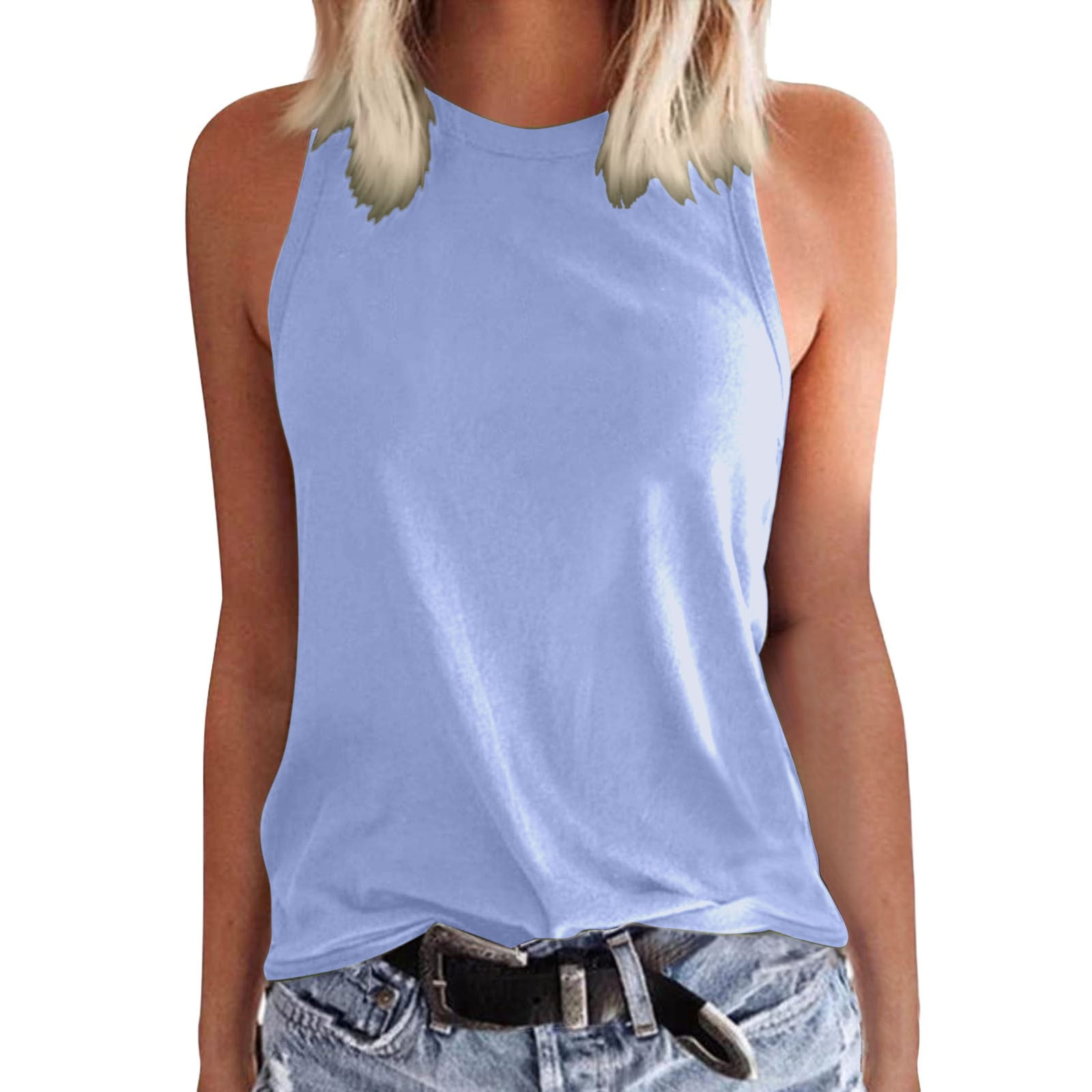 BYHONG Women's Solid Color Tank Top Sleeveless Round Neck Vest Summer ...