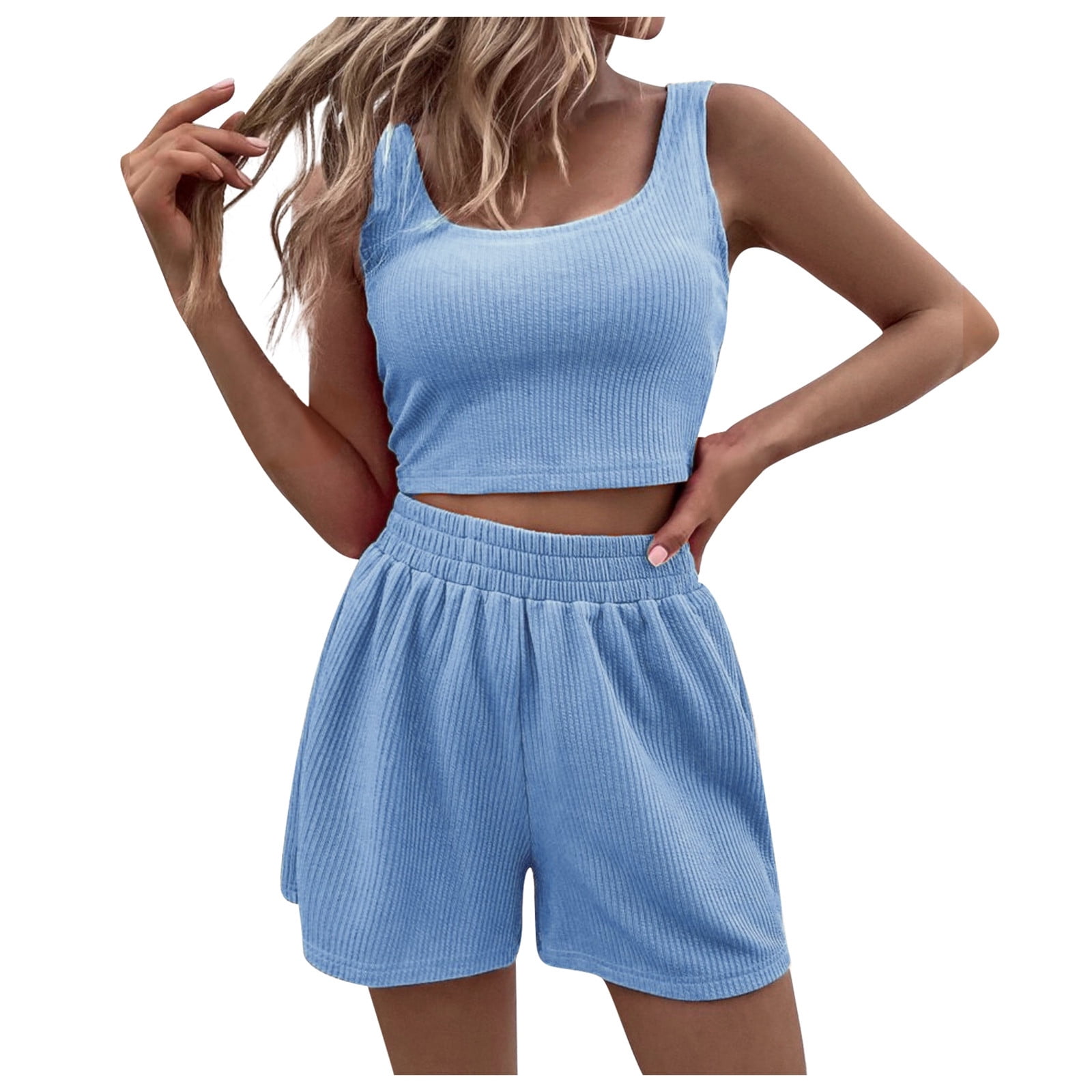 BYHONG Women's Summer Shorts Two-Piece Set: Sleeveless Matching Crop ...