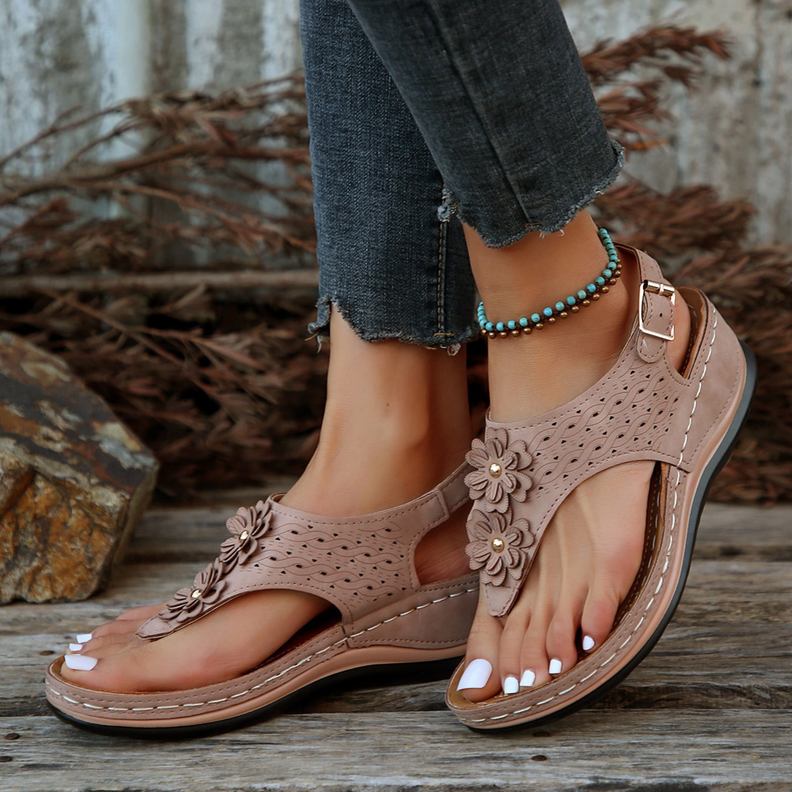 BYHONG Women's Wedge Sandals - Thick Soled Flip Toe Sandals for Women ...
