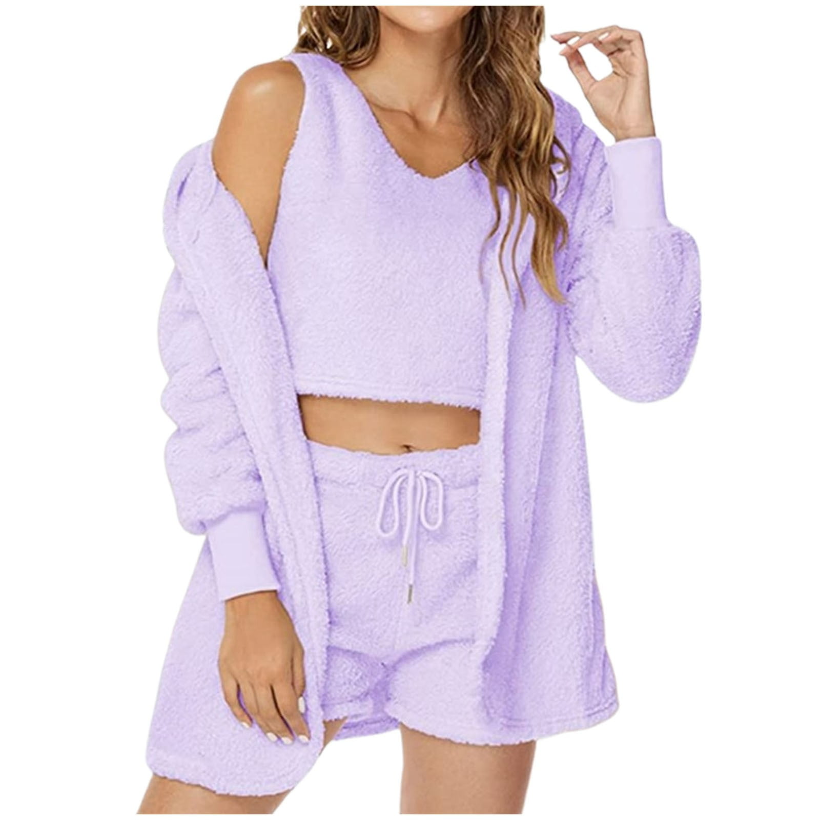 BYHONG Women’s Winter Sleepwear Set – Warm Flannel Shorts Pajamas with ...