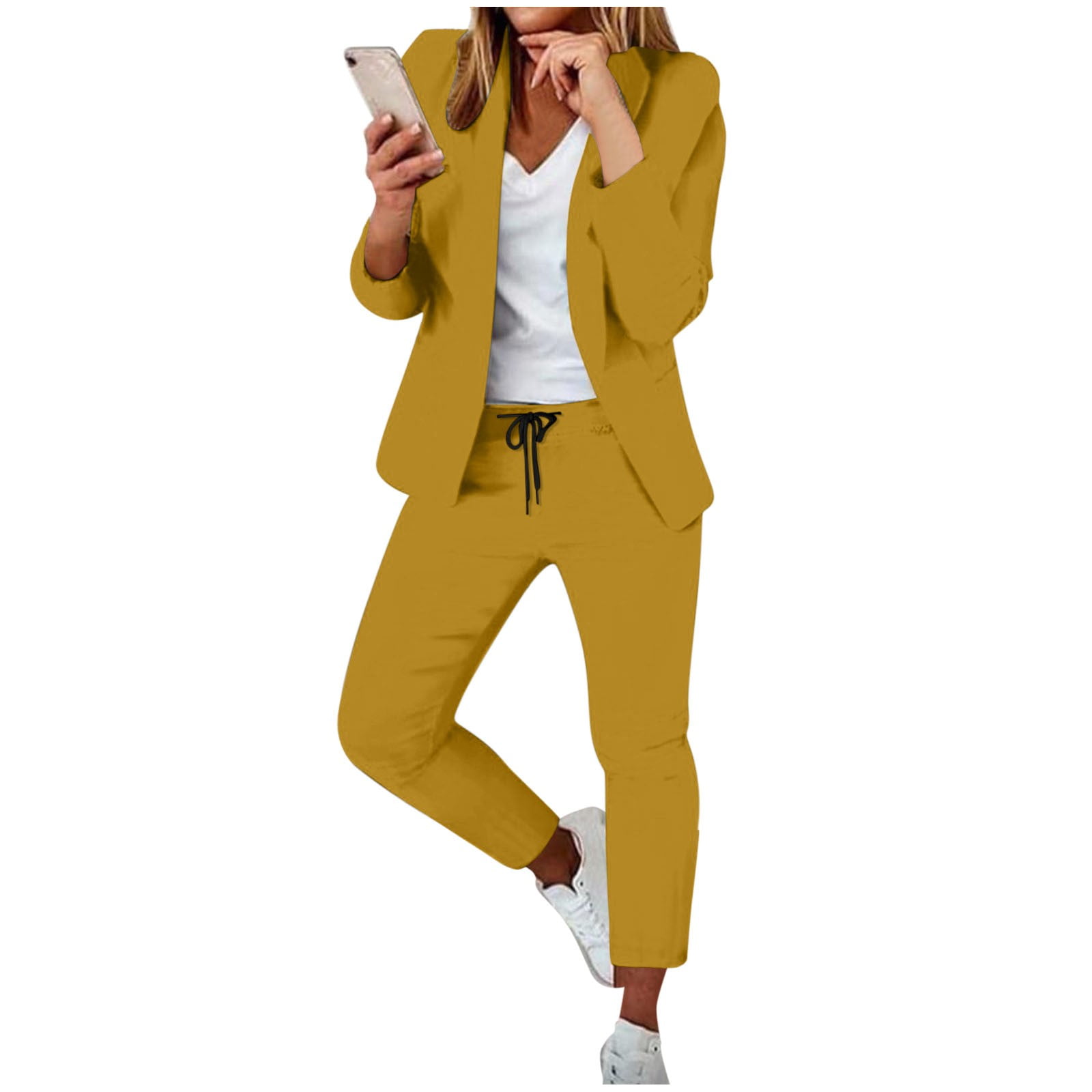 BYHONG Womens Elegant Solid Color Suit Long Sleeve Cardigan Pockets Top ...