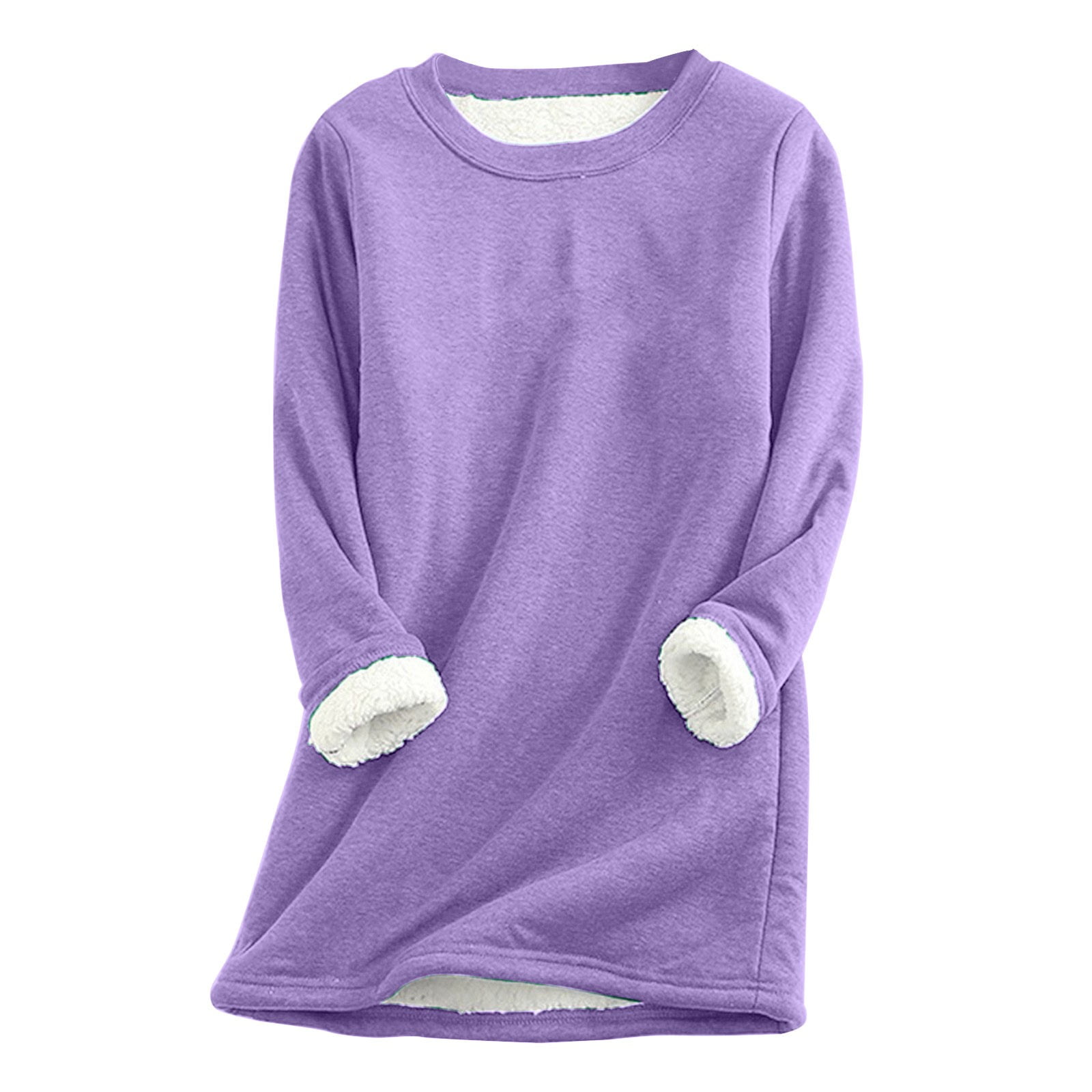 BYHONG Womens Round Neck Soild Color Loose Warm Casual Printed Top ...