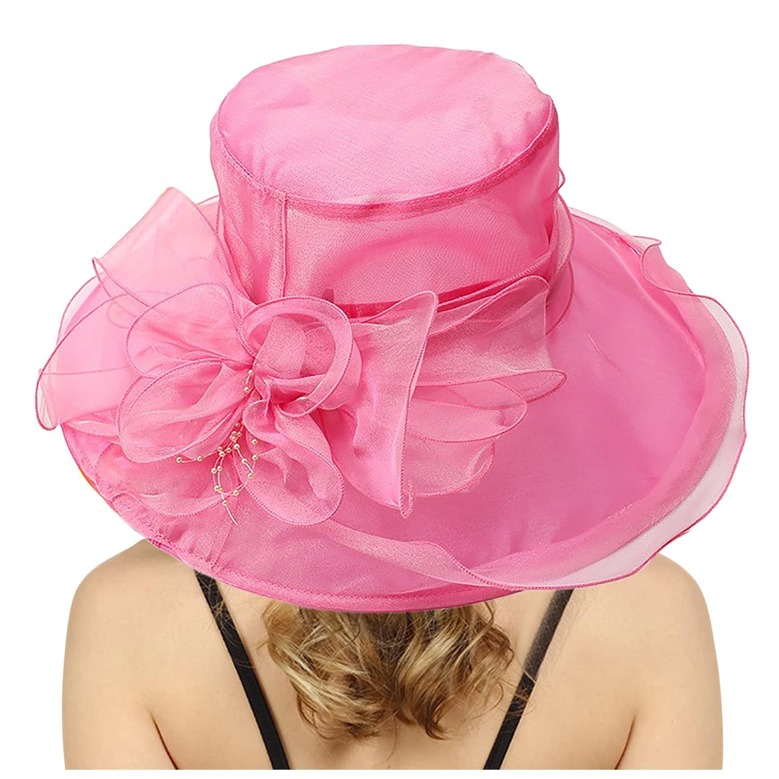 BYHONG Womens Summer Dress Hat Wide Leaf Flower Bridal Shower Hat Sun ...