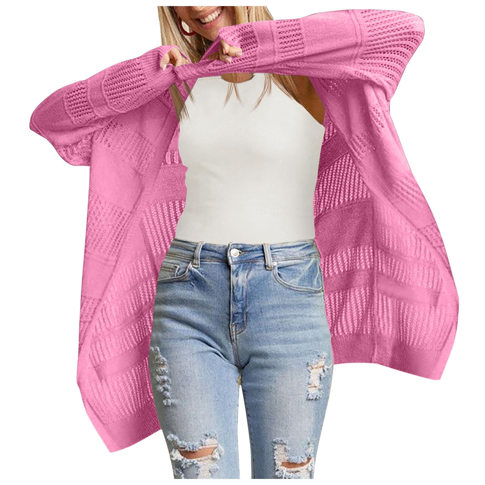 BYHONG Womens Summer Lightweight Cardigans Crochet Knit Boho Open Front ...