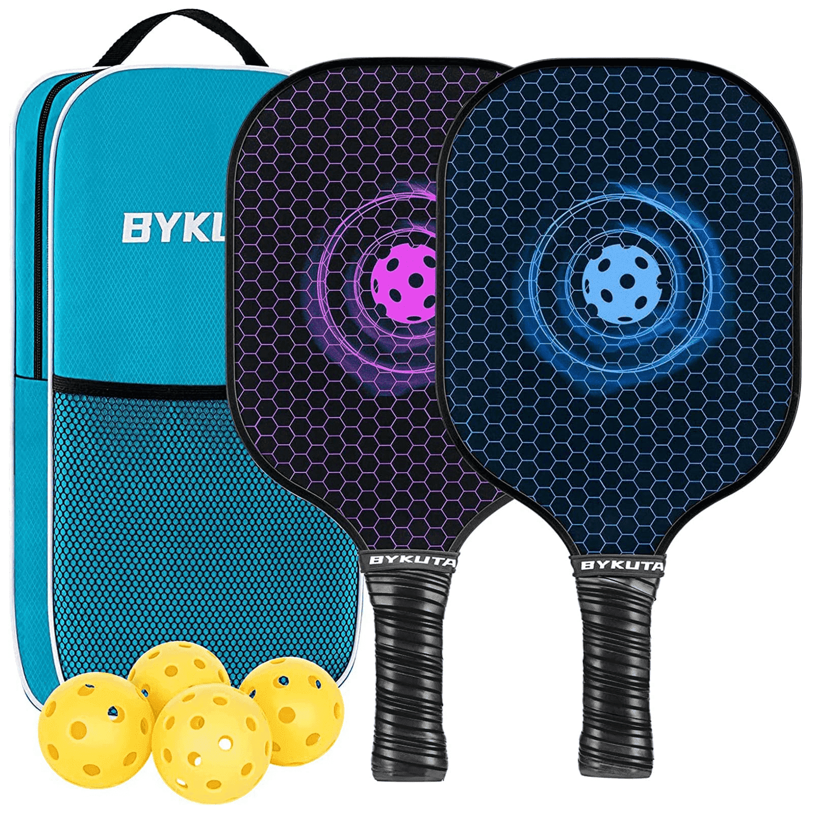 BYKUTA Pickleball Paddles Set of 2 Lightweight Fiberglass with 4 Balls ...