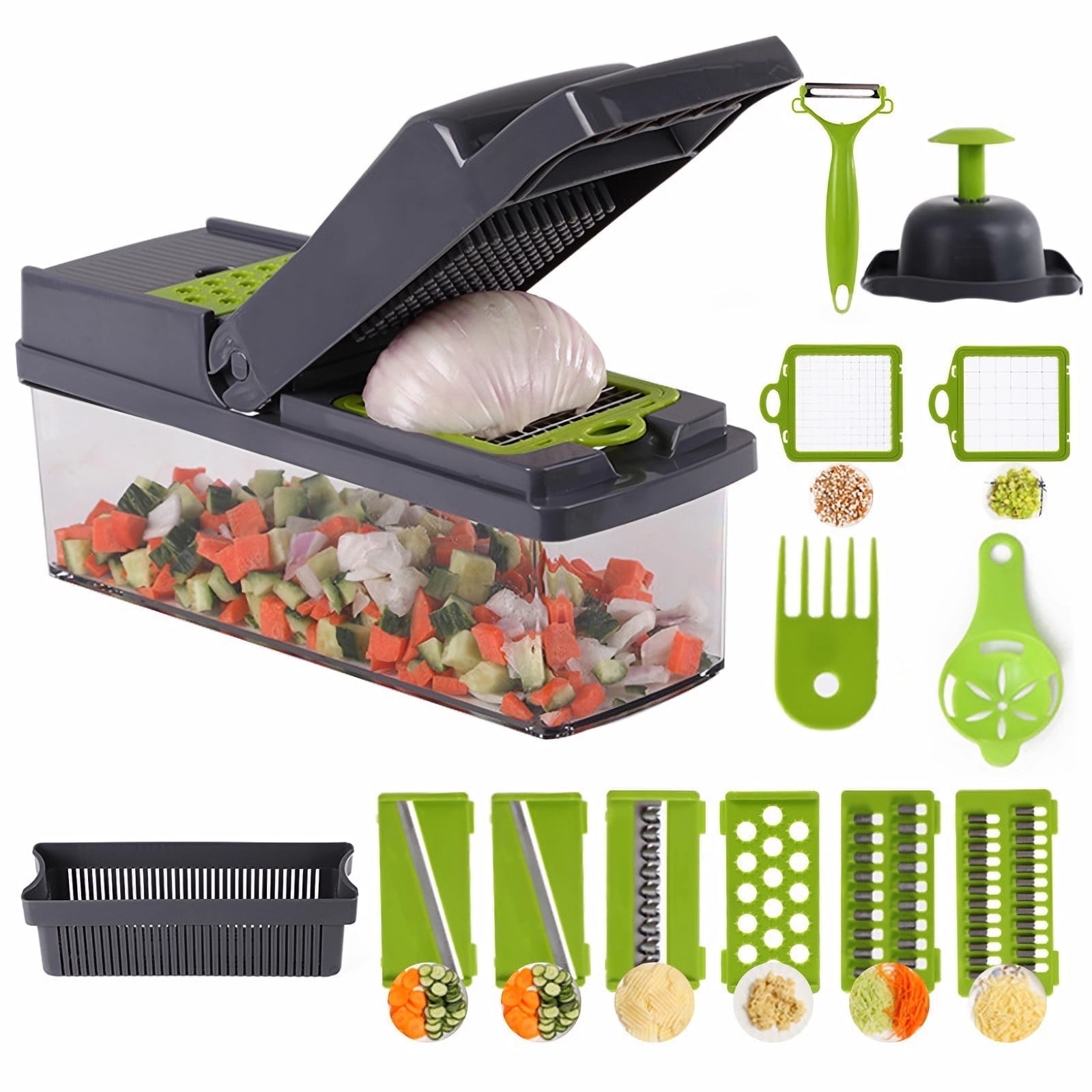 Vegetable Chopper, Salad Cutter, 14-in-1 Food Chopper, Multifunctional ...