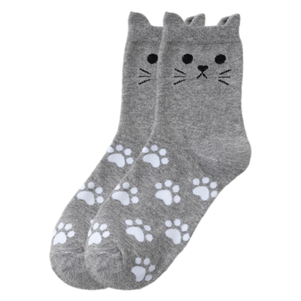 BYNNIX Funny Animal Socks for Women with 3D Cats Ears and Paws Print ...