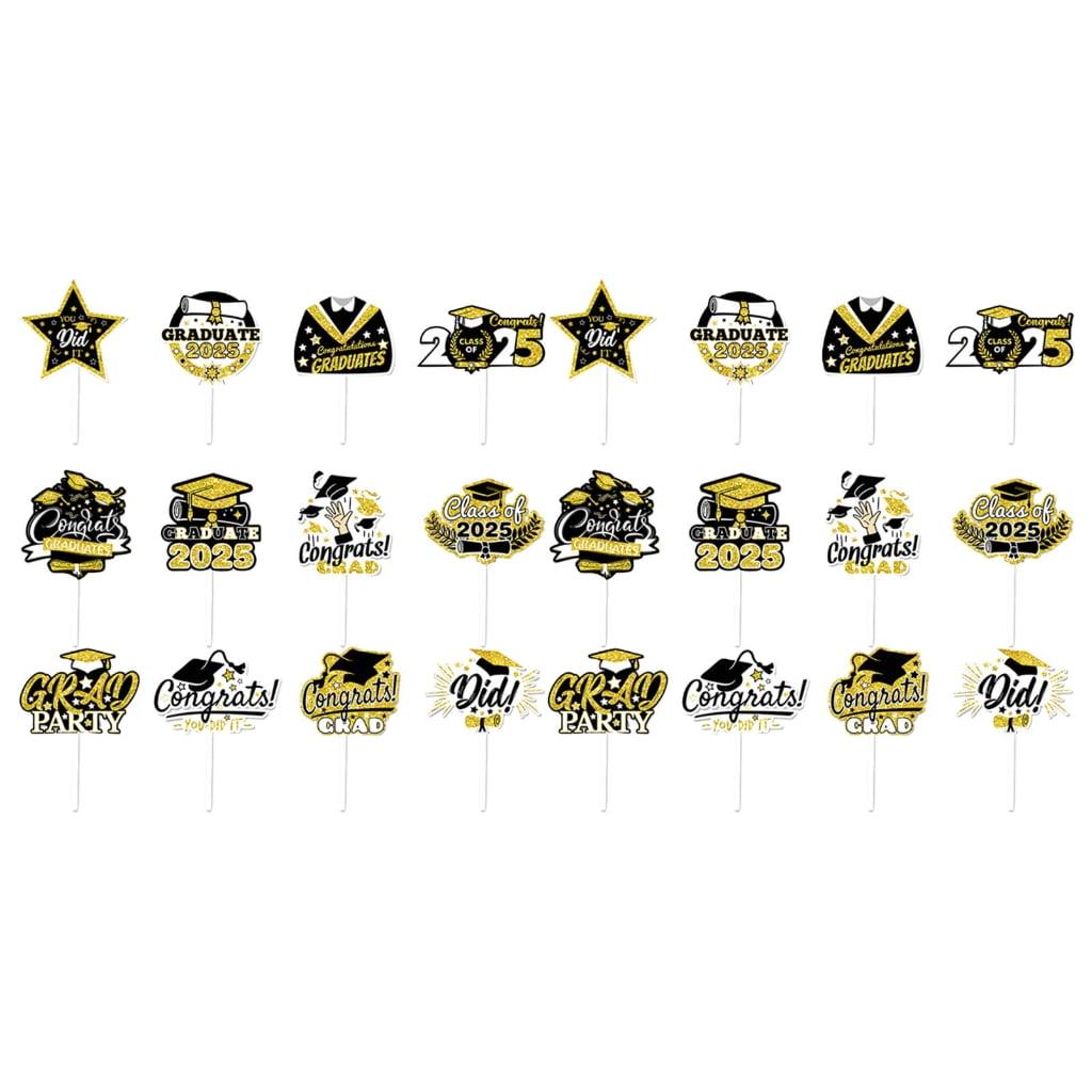 BYNNIX Set of 24 Cake Decoration Set Graduation Cake Toppers Party Food ...