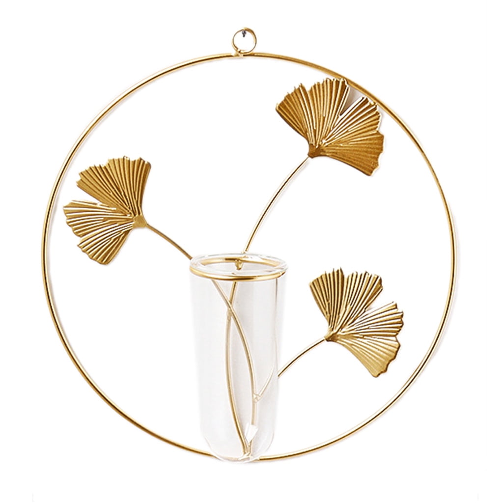 BYNNIX Wall Hanging Plants Vase with Metal Ginkgo Leaf Frame Stand ...