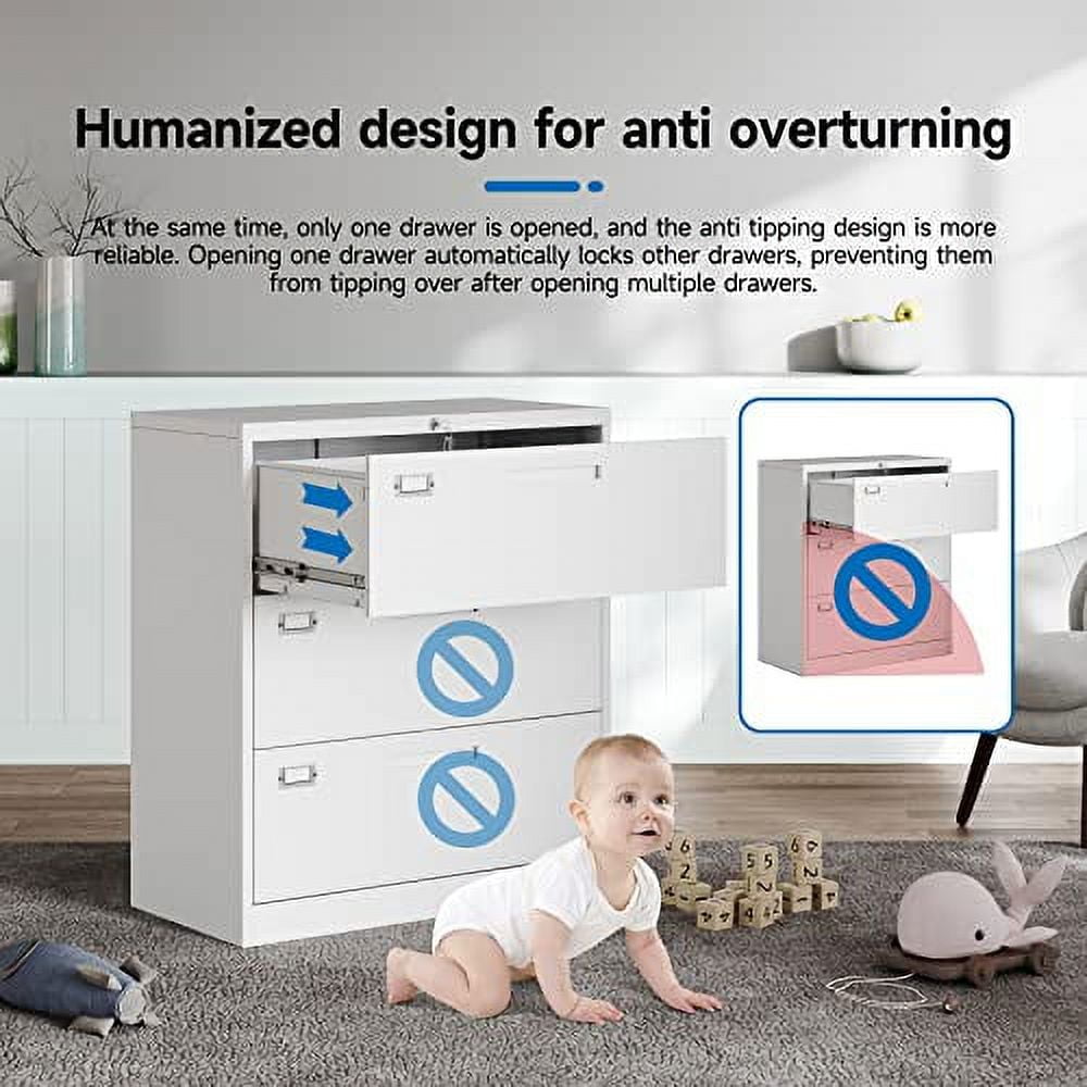 BYNSOE 3 Drawers File Cabinet with Lock Metal Vertical File Cabient ...