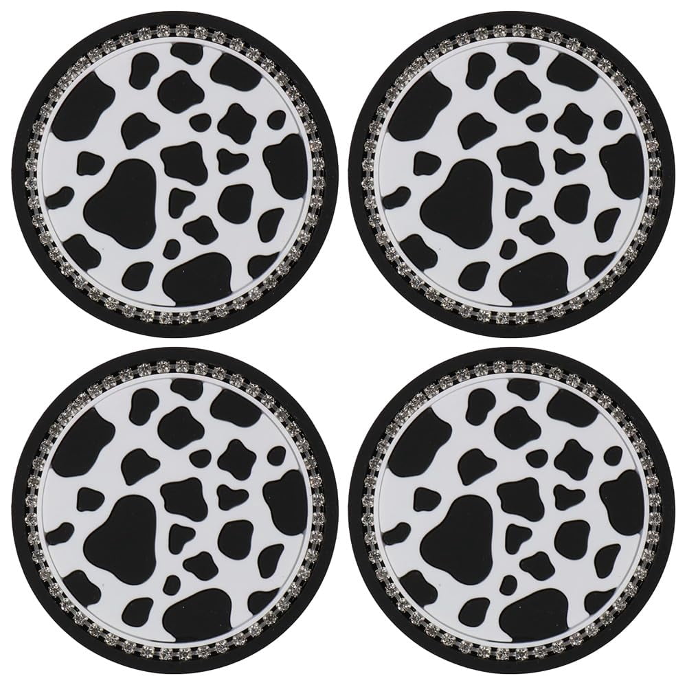 BYOBYO 4PCS Cow Printed Car Coasters Accessories, Round Rhinestone Car ...