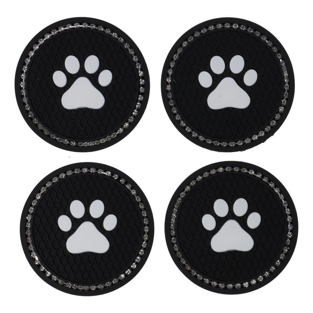 BYOBYO 4Pcs Paw Car Cup Holder Coaster, Black Crystal Bling Car Cup ...
