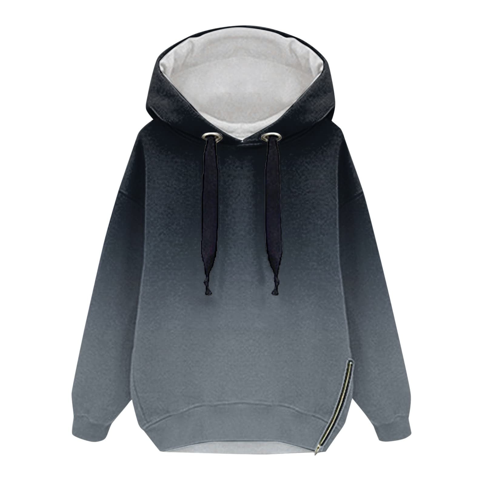BYOIMUD Drawstring Hooded Sweatshirts Side Splited Zipper Tops Gifts ...