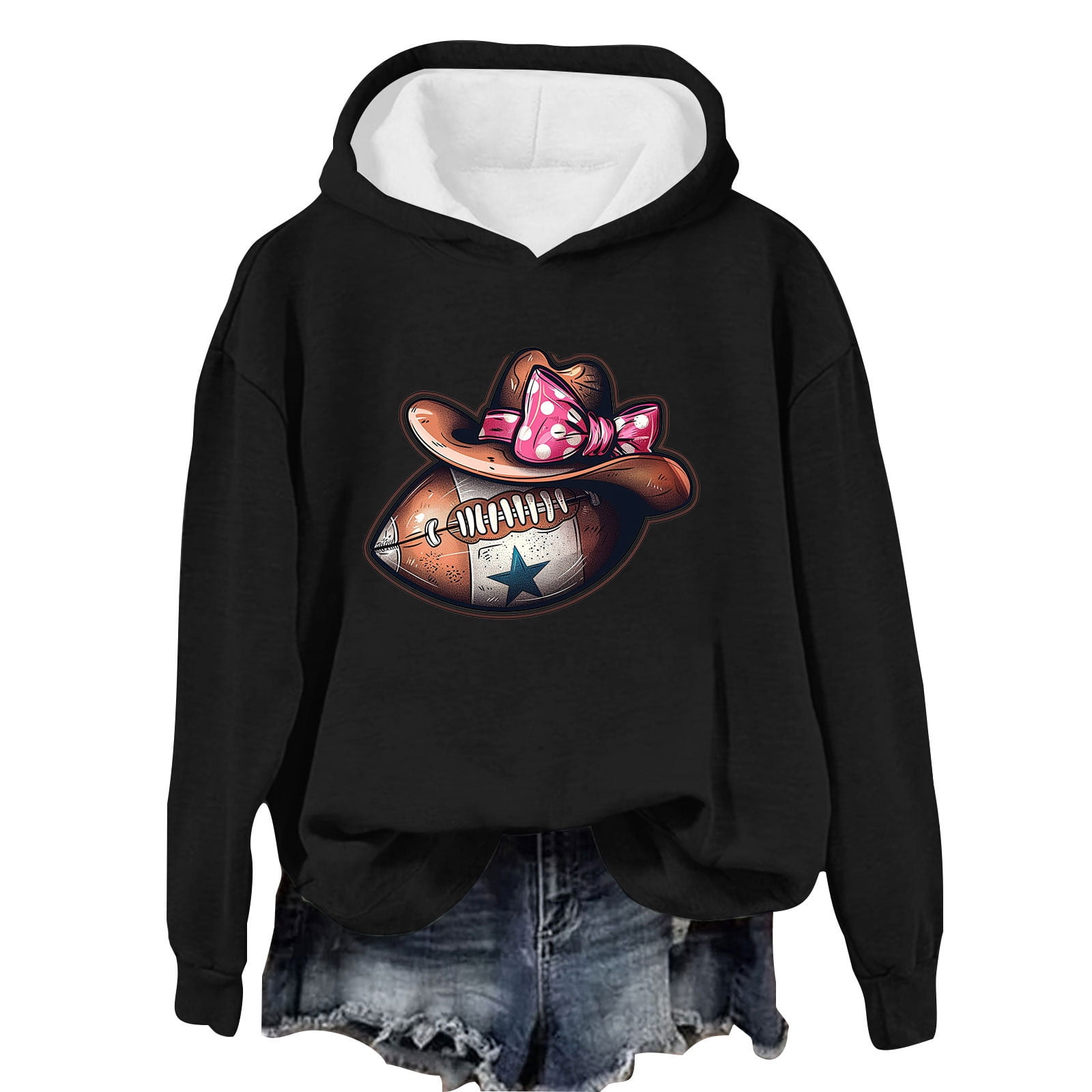 BYOIMUD Hoodies for Women Cute Bow Football Graphic Sweatshirt Y2k ...