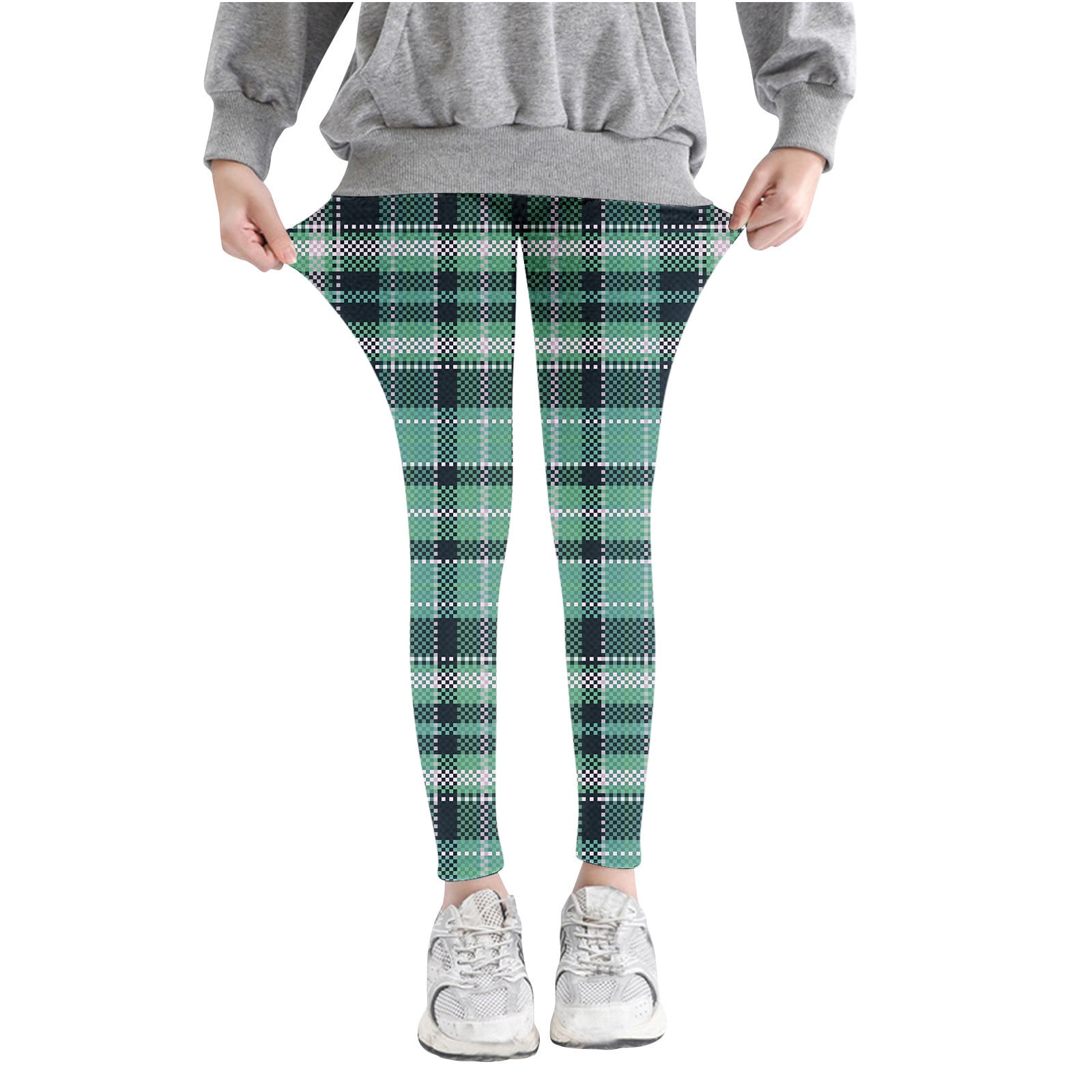 BYOIMUD Premium Velvet Fashion Checkered Plaid Leggings Patterned ...