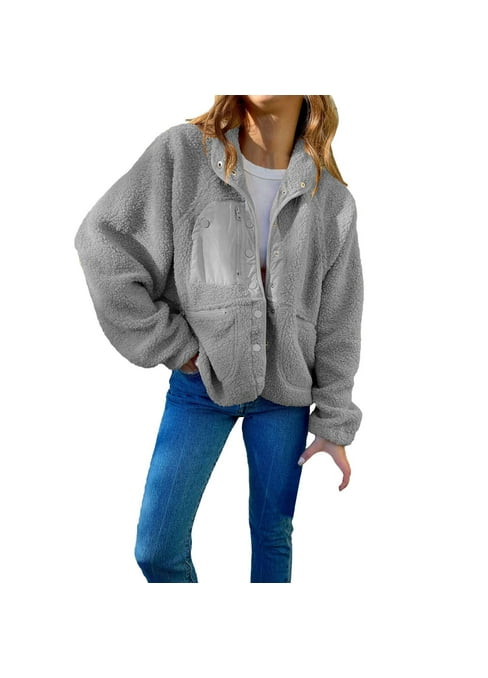 Women's 2022 Fashion Winter Coat Long Sleeve Lapel Zip Up Faux Shearling Shaggy Oversized ...