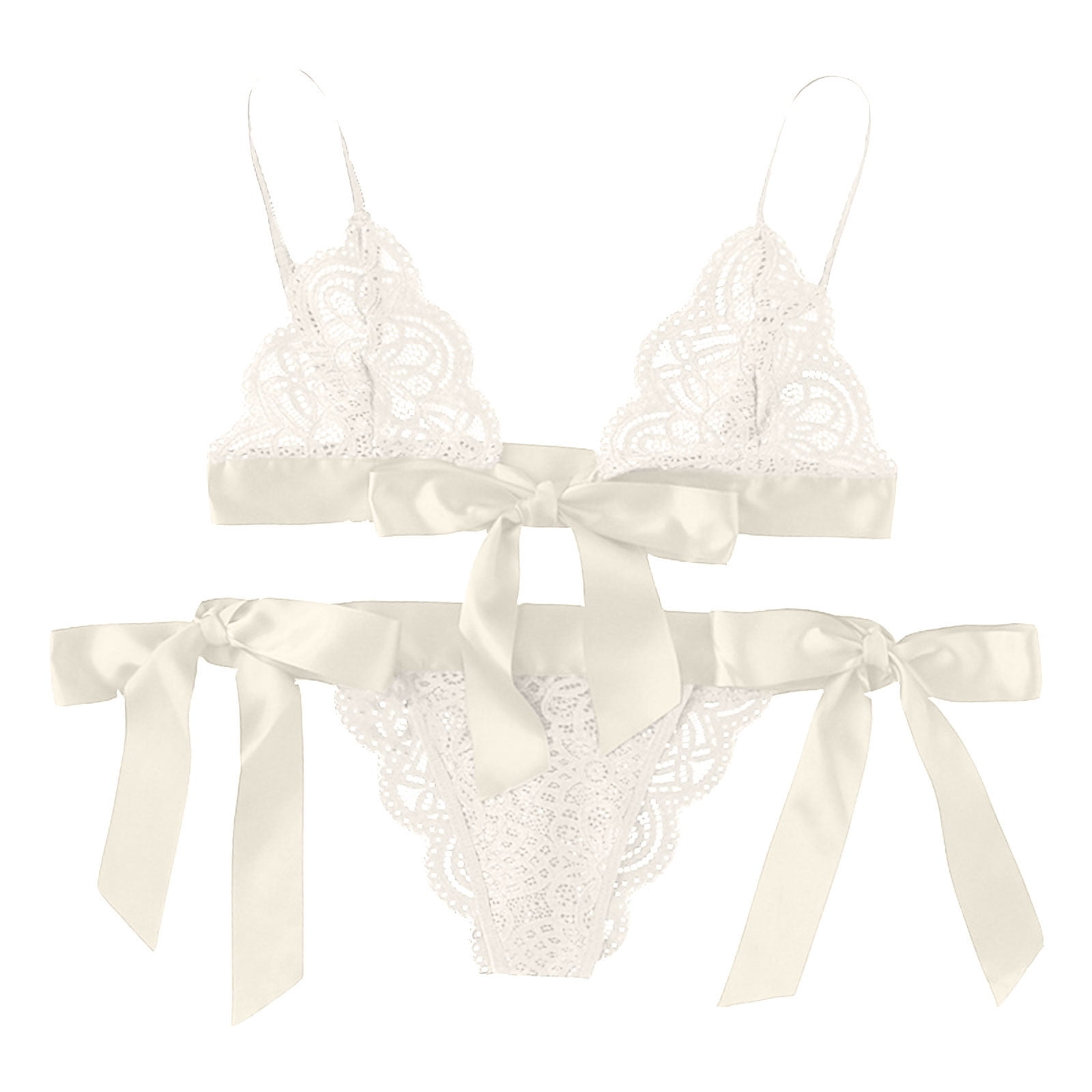 Byoimud Womens Lingerie Set 2 Piece Lace Mesh Sheer See Through Bow